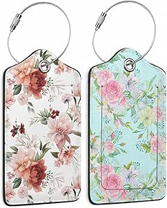 Amazon.com: Watercolor Floral Hand Painting Luggage Tags for Suitcases, 2 Pack Cute PU Leather ...