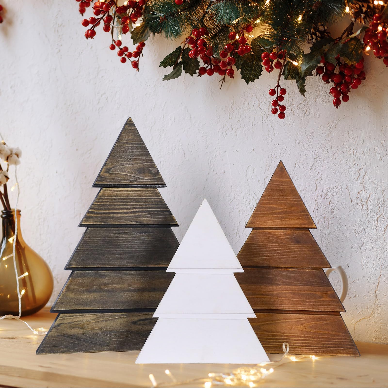 Amazon.com: DoubleFill 3 Pcs Wooden Christmas Trees Tabletop Decor 15 ...