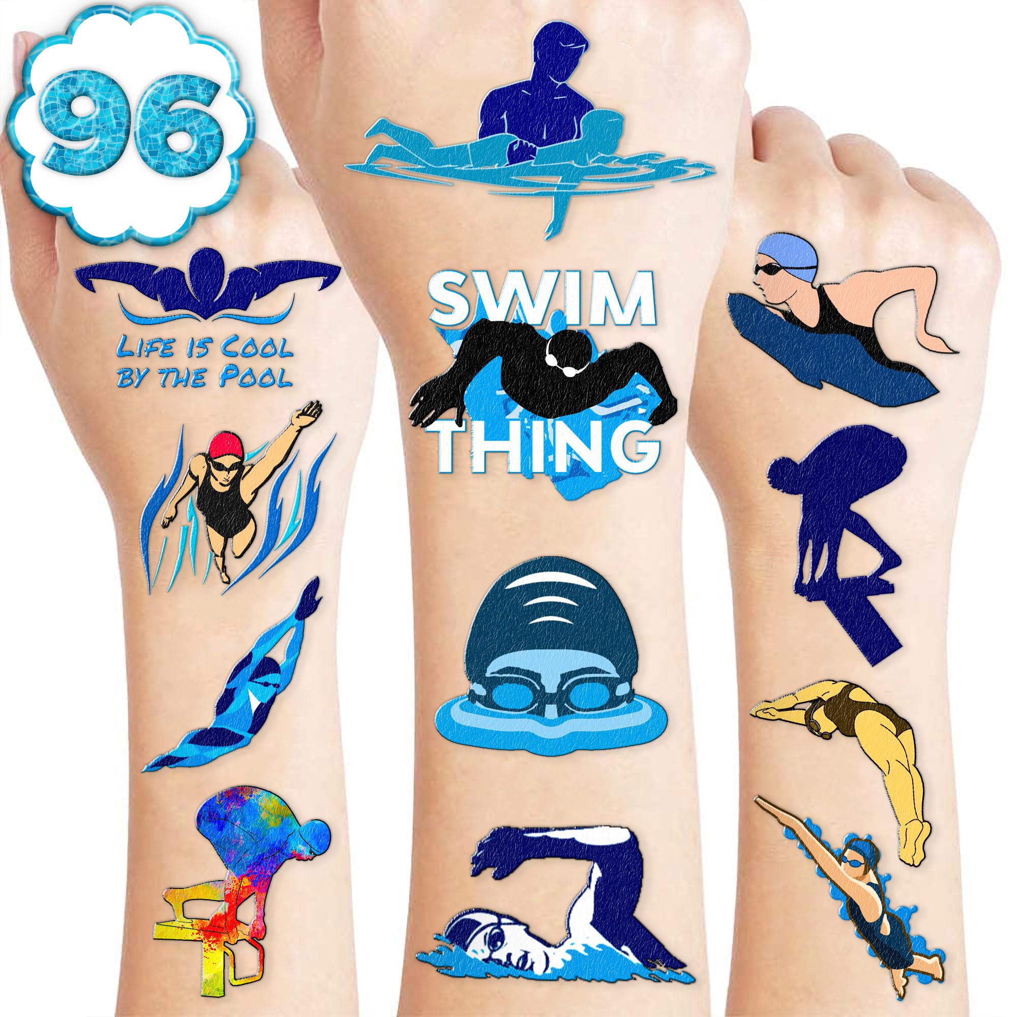 Amazon.com : 112 PCS Swimming Temporary Tattoos Birthday Party ...