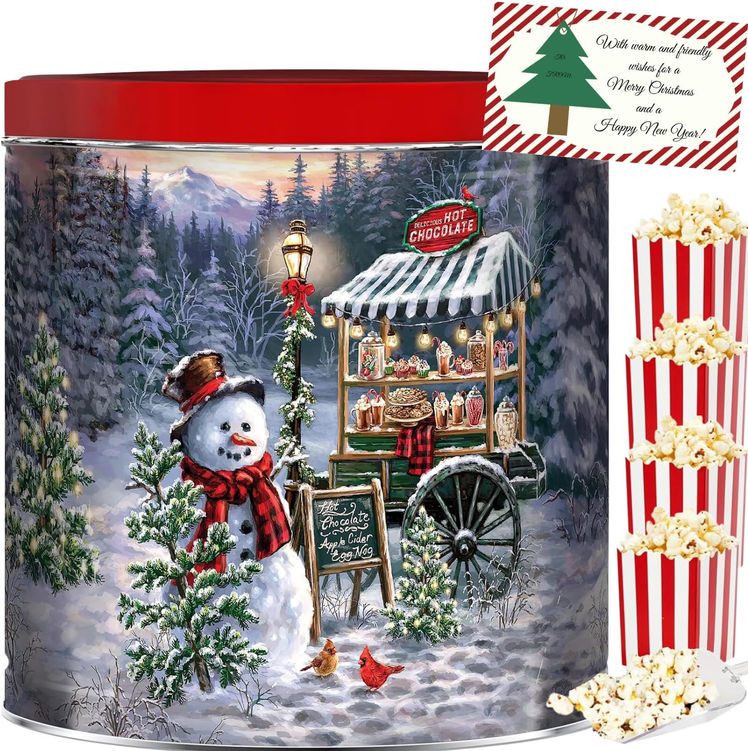 Amazon.com: Christmas Popcorn Gift Tin Bundled with Popcorn Boxes ...