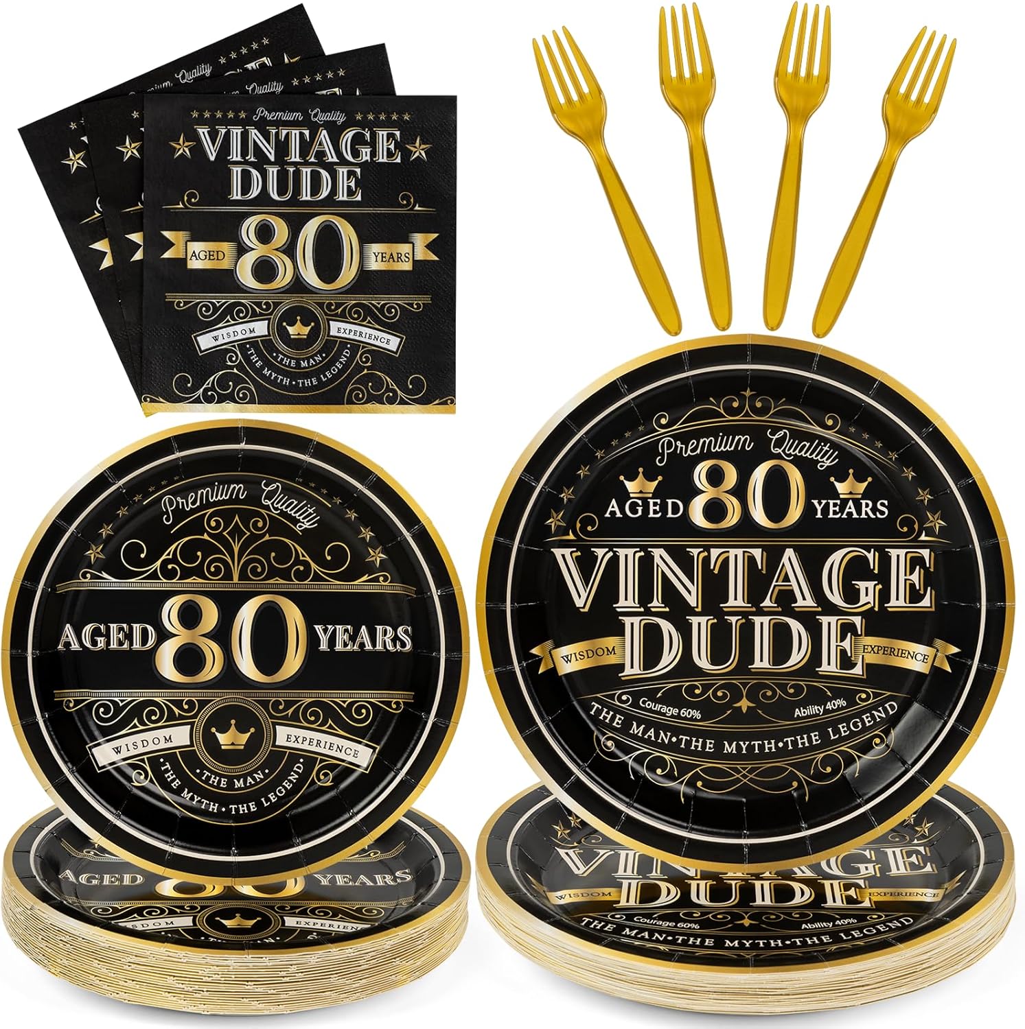 Amazon.com: DECORLIFE 96PCS Vintage 80th Birthday Plates and Napkins ...