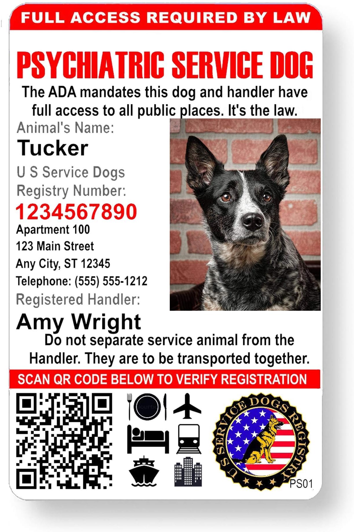 Amazon.com: Just 4 Paws Custom Psychiatric Service Dog ID Card with QR ...