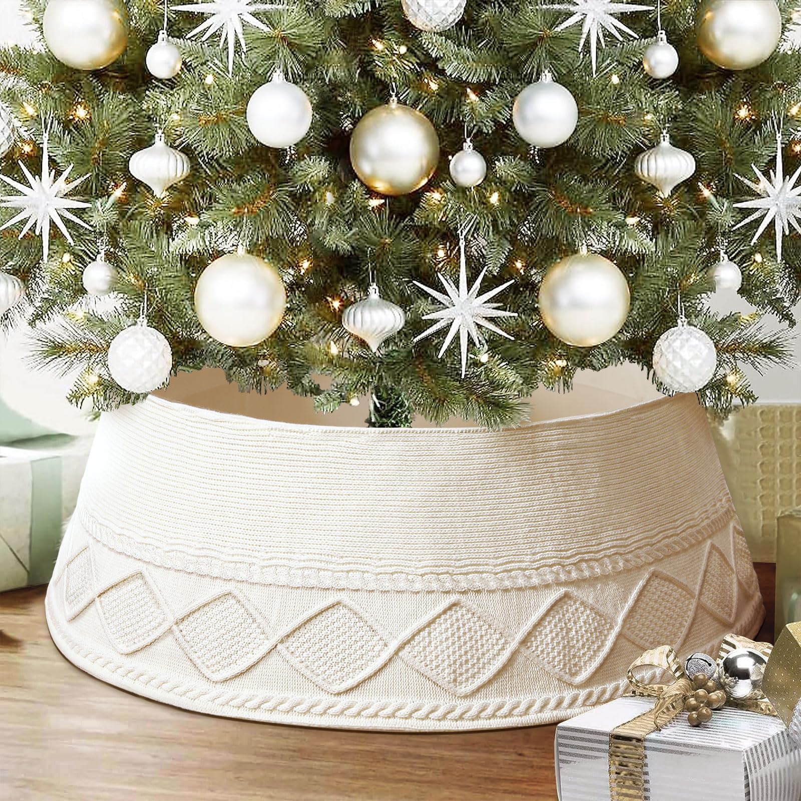 Amazon.com: LASPERAL Knitted Christmas Tree Collar Cream Chunky Cable ...