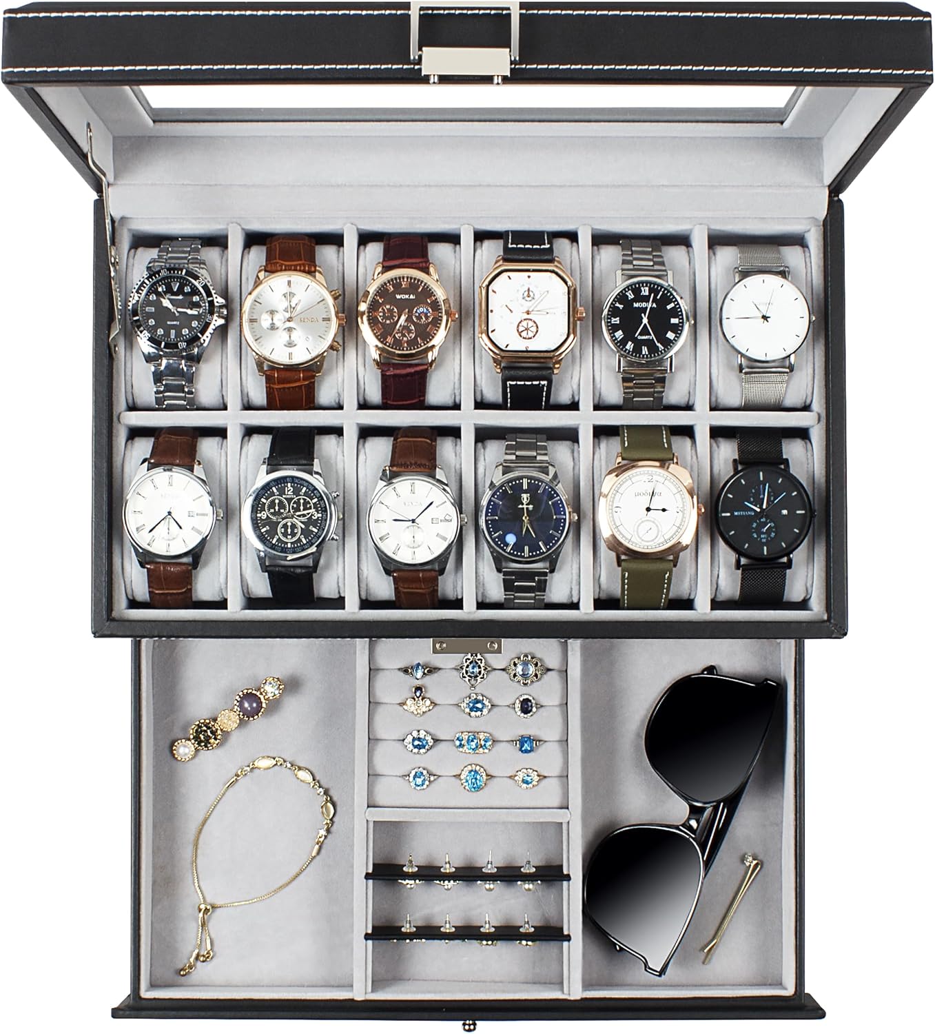 Amazon.com: Watch Box, 12 Slot Watch Case, Watch Cases for men with ...