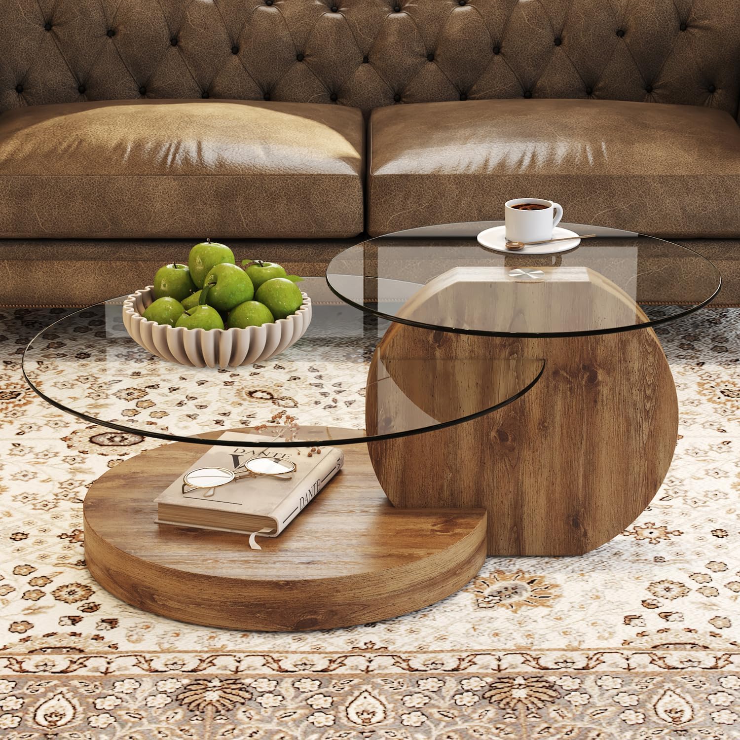 Amazon.com: 42" Glass Coffee Table, Modern Round Tempered Clear Coffee ...