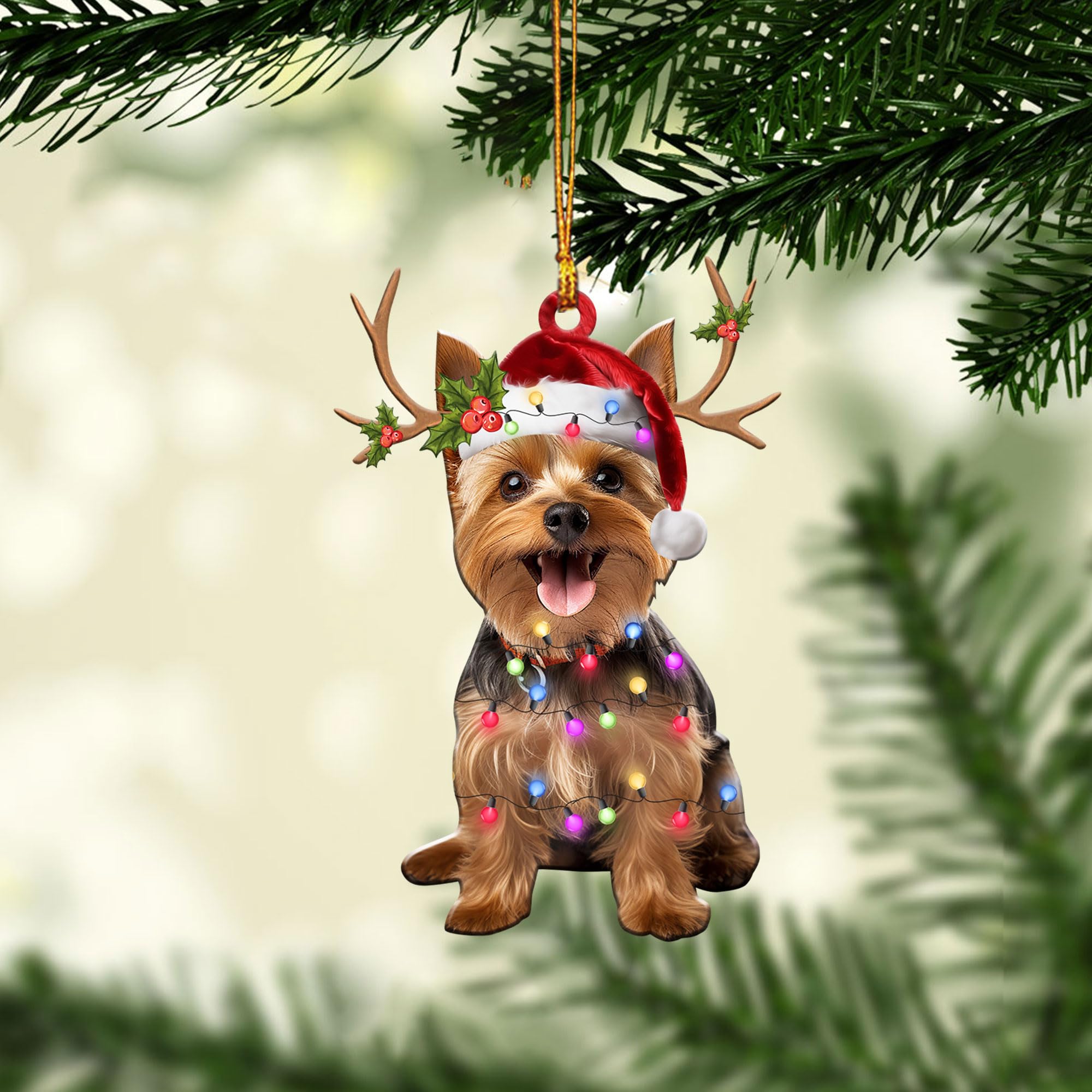 Amazon.com: Talataca Yorkshire Terrier 2D Flat Christmas Ornament ...