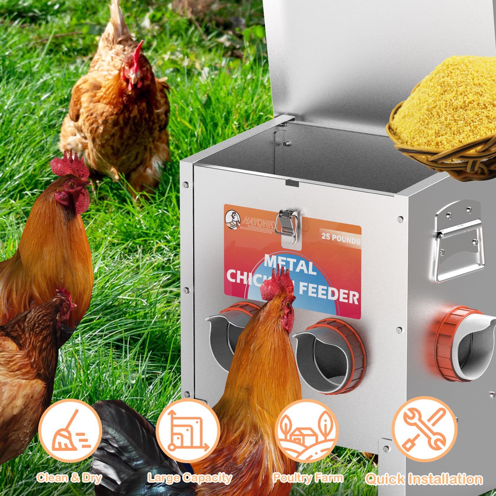 No Waste Chicken Feeder Galvanized Automatic Chicken Feeder – 4 Ports ...
