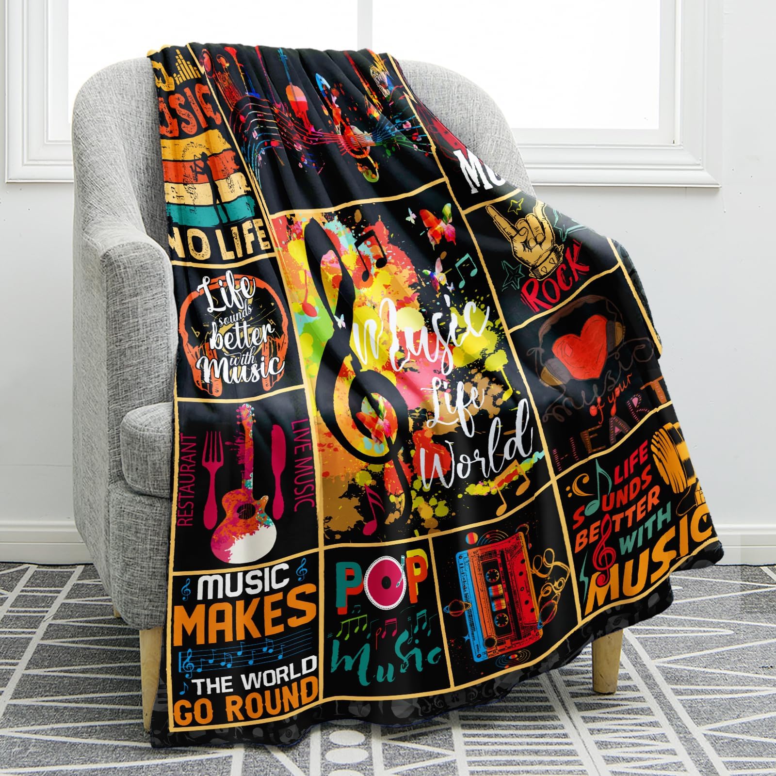 Amazon.com: Simply Home Music Notes Piano & Instruments Afghan Throw ...