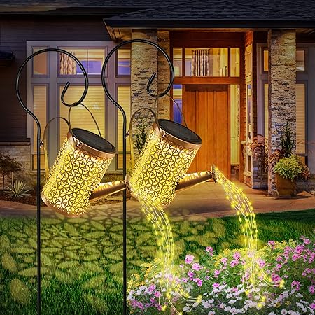 2 Pack Solar Garden Watering Can Lights,Solar Waterfall Lights with ...