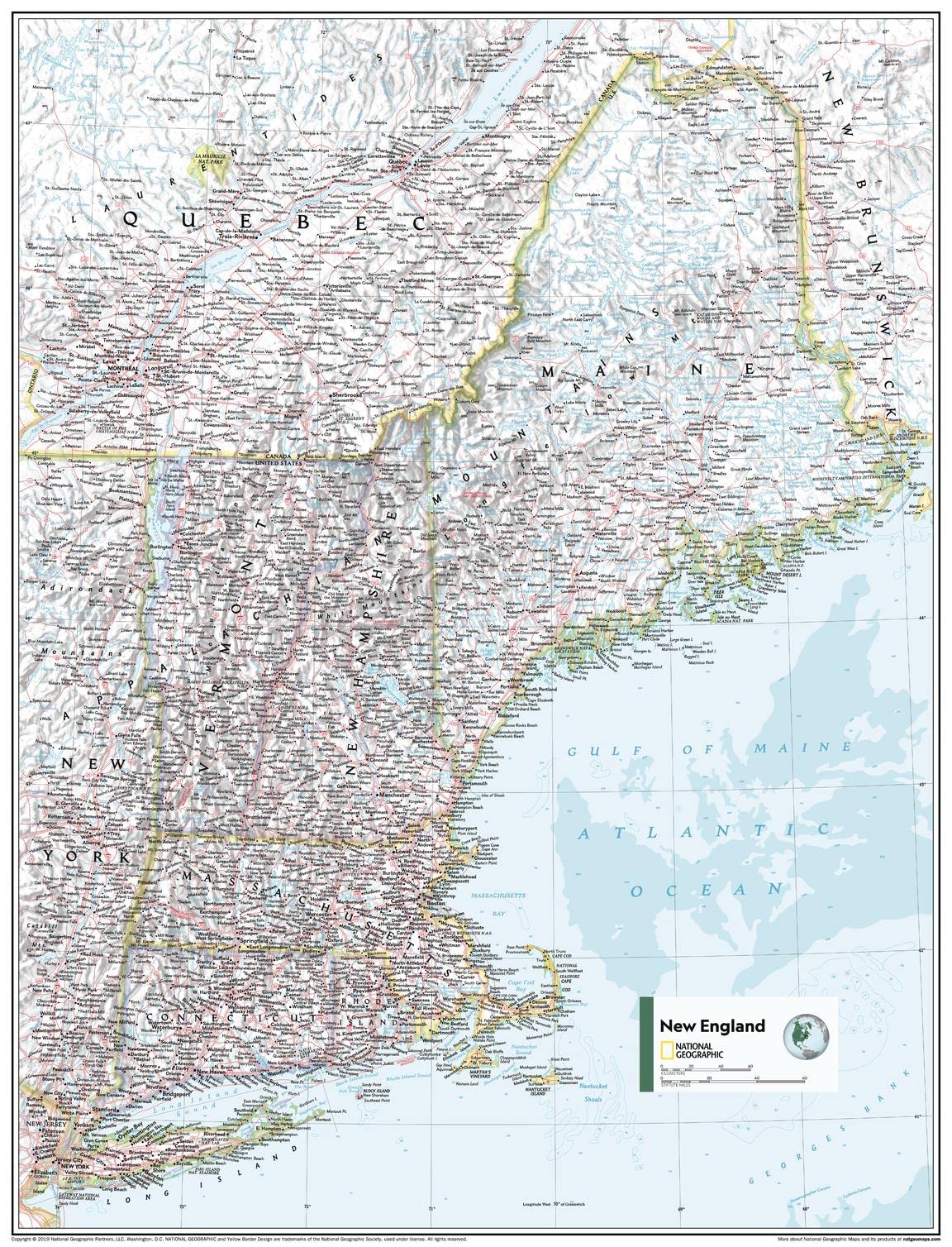 Amazon.com: National Geographic Maps: New England U.S.A Wall Map - 31 x ...