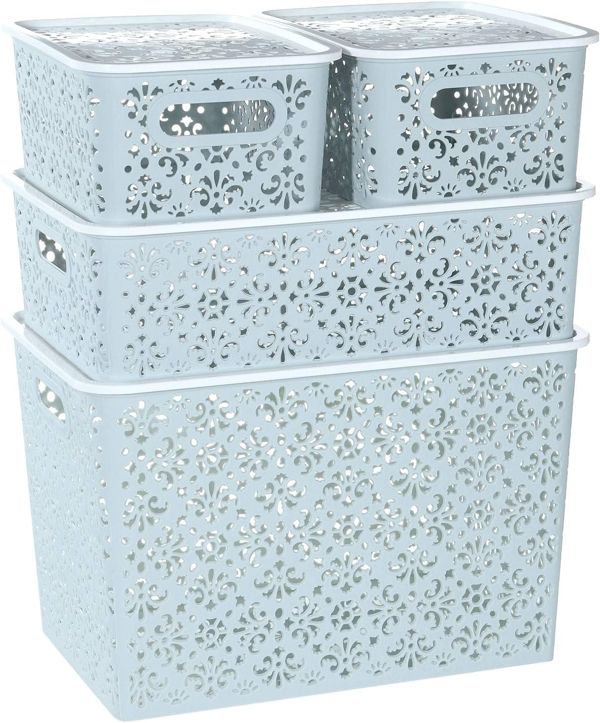Amazon.com: ANMINY Plastic Storage Baskets Set with Handles Removable ...