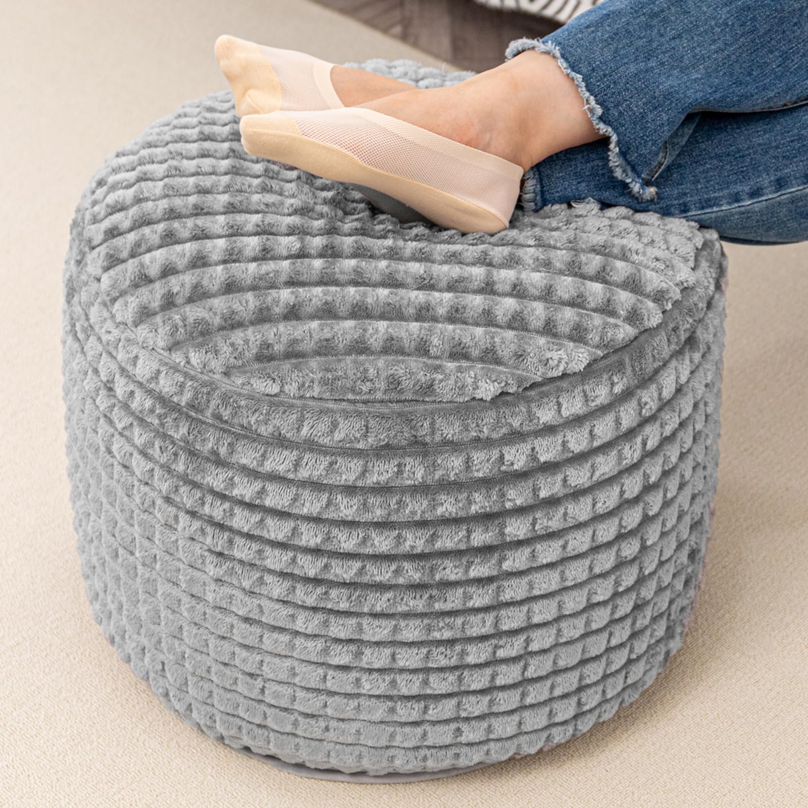 Amazon.com: Asuprui Round Stuffed Ottoman Modern Supportive Foam ...