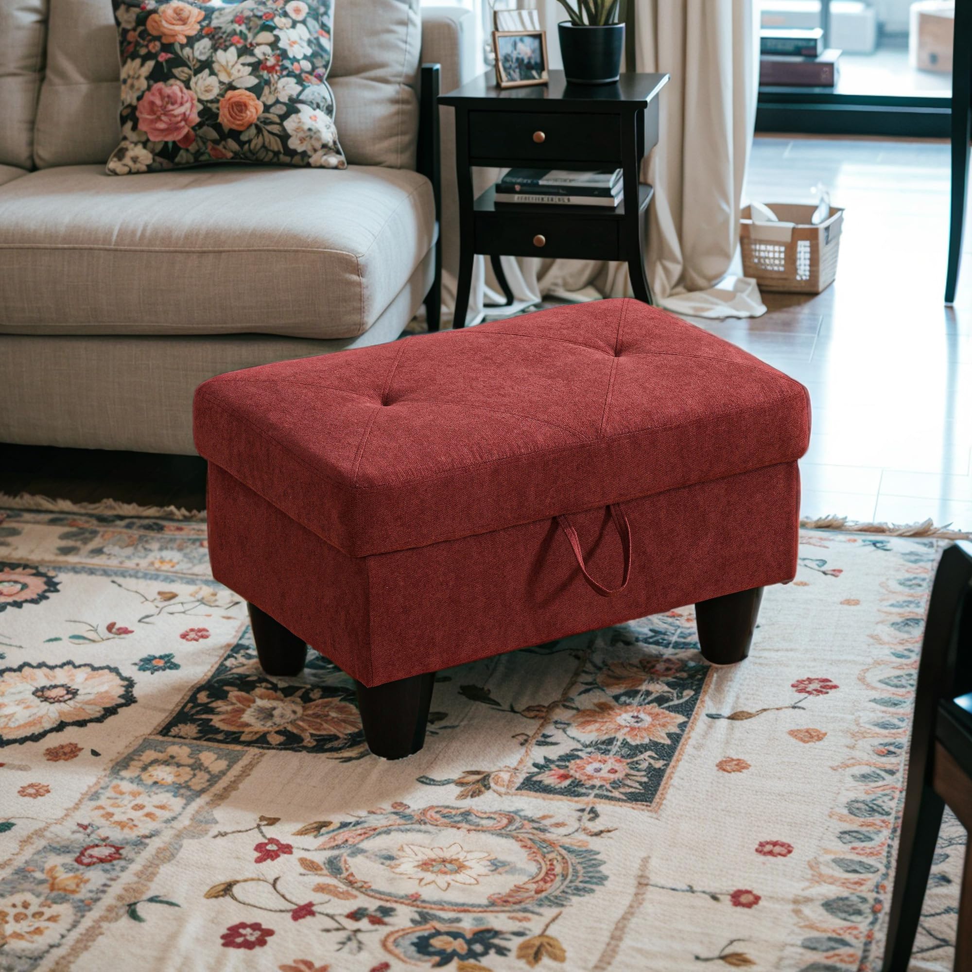 RehosGD Flannel Fabric Ottoman - Tufted Design, Spacious Storage, Easy ...