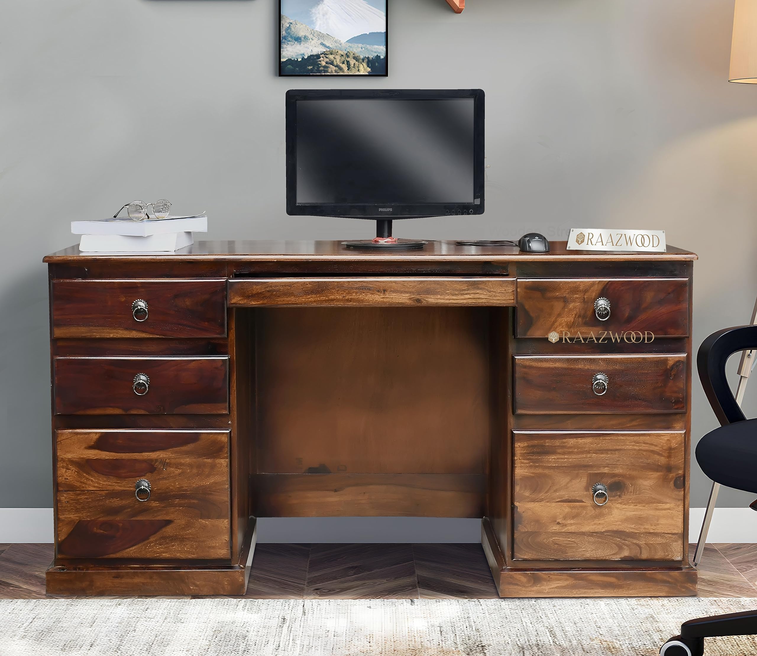 Wopno Furniture Solid Sheesham Wooden Study Table & Desk with Drawer ...