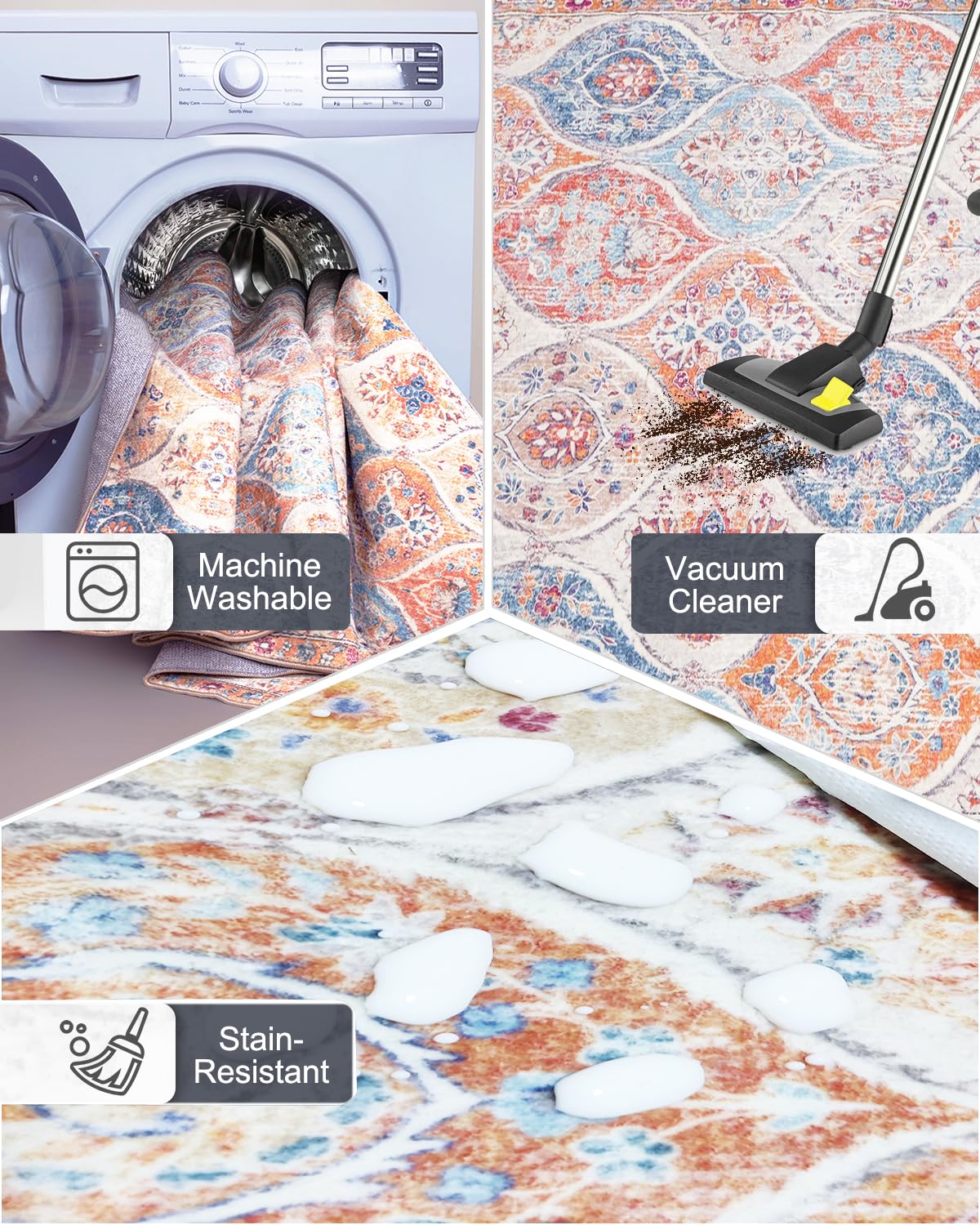 Washable Area Rug for Living Room : 6'x9' Vintage Bedroom Rug Stain ...