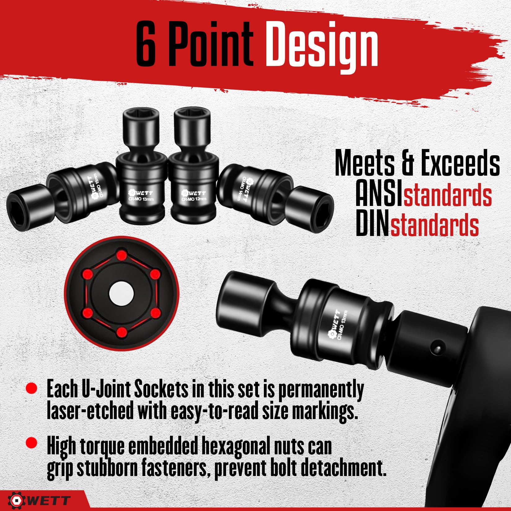 Snapklik.com : WETT 1/2" Drive Shallow Impact Universal Joint Socket ...