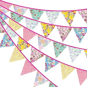 Amazon.com: jijAcraft 39Ft Triangle Bunting Banner, 42Pcs Tea Floral ...