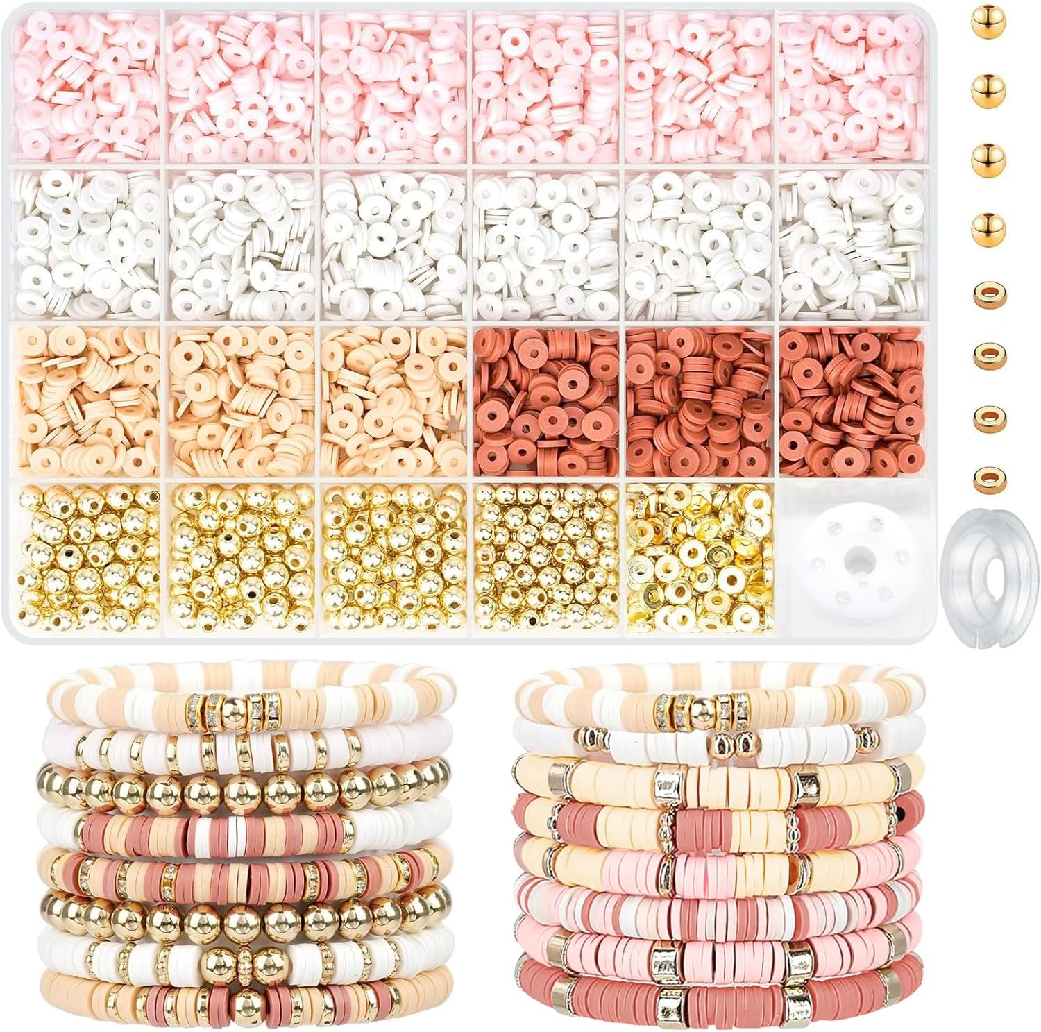 RUBY Perles en argile polymère de 6 mm pour bracelets, 24 couleurs à ...