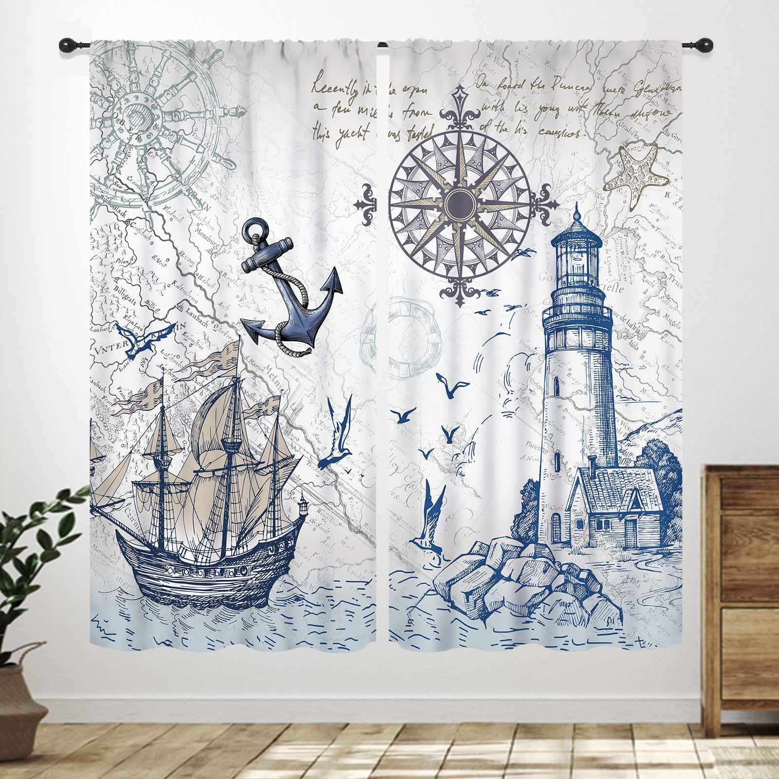 Amazon.com: Ocean Nautical Theme Curtains,Sailboat Compass Hand Painted ...