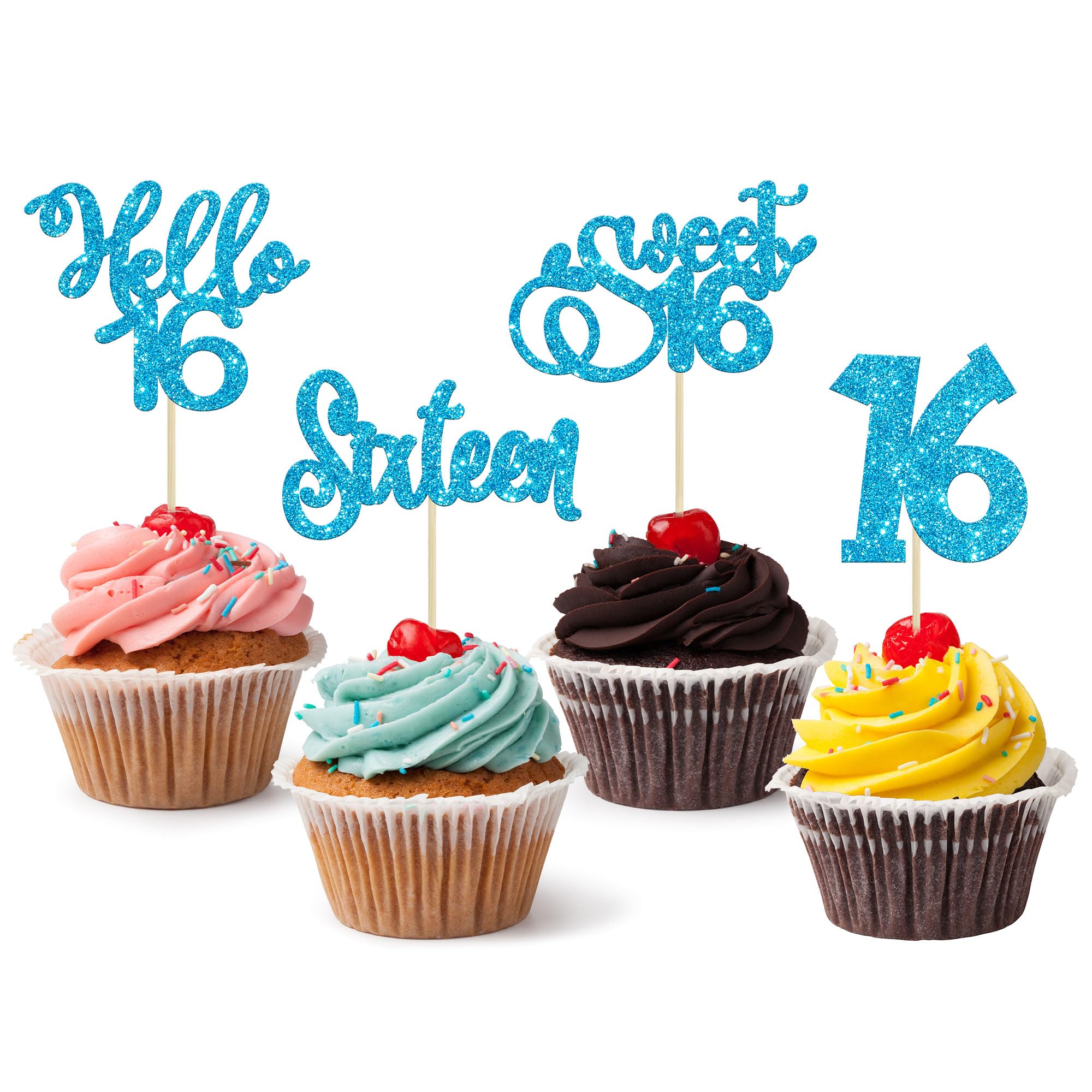 Amazon.com: 24Pcs Sixteenth Birthday Cupcake Toppers Glitter 16 Years ...