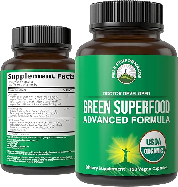 Amazon.com: Organic Super Greens 150 Capsules - Green Juice Superfood ...