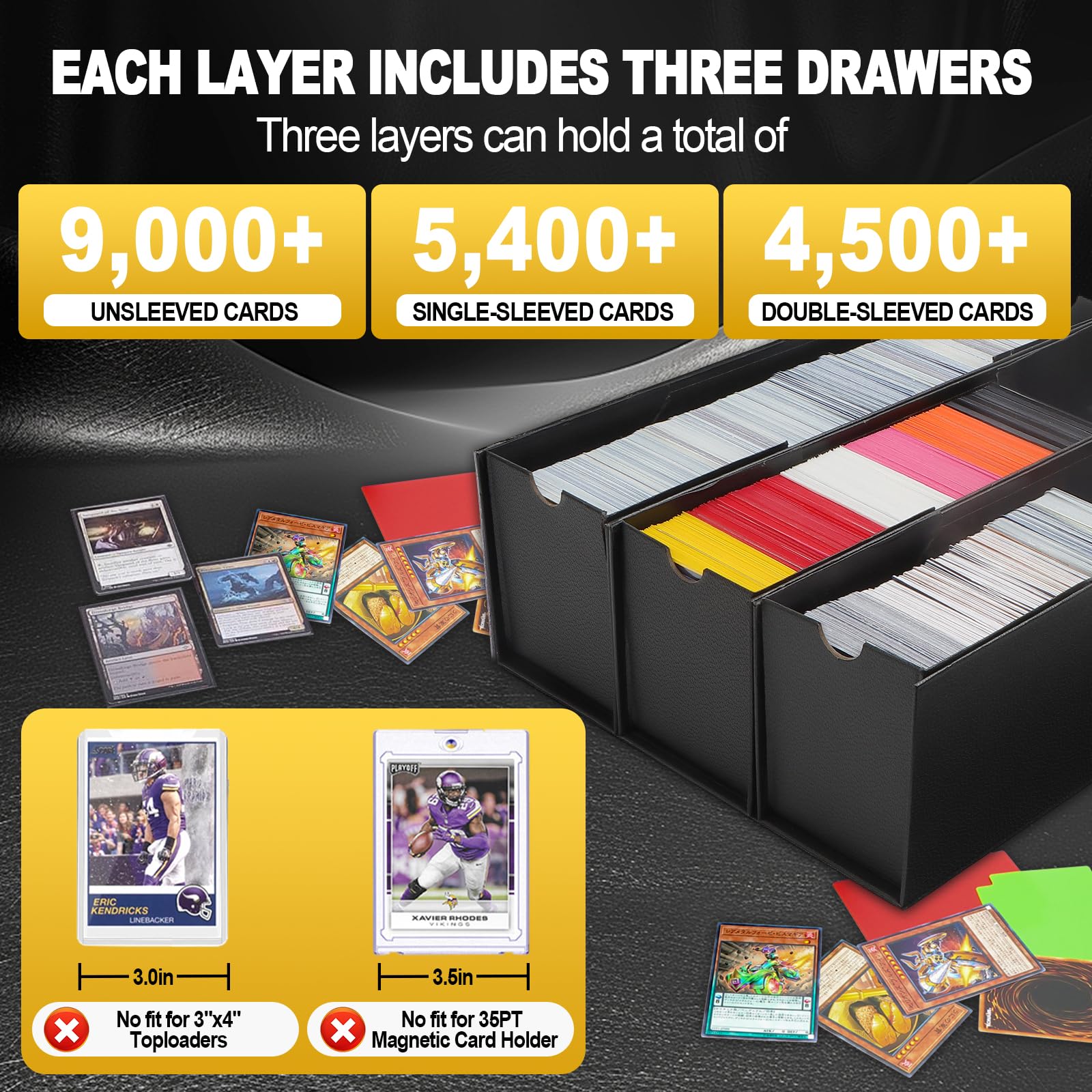 Snapklik.com : QLOUNI 3-Pack Trading Card Storage Box, Holds 9000+ Bulk ...