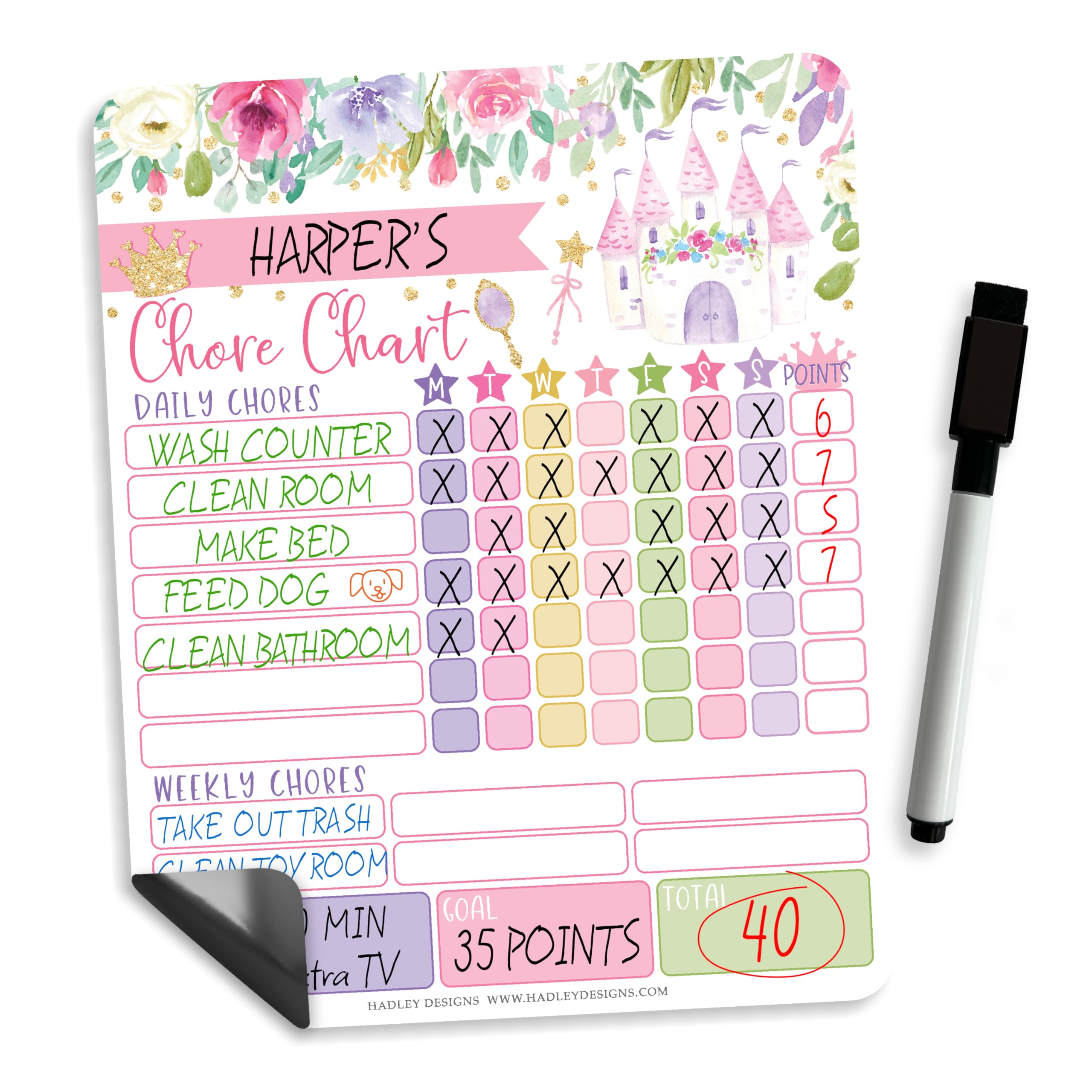 Princess Magnetic Chores Chart For Kids Chore Tracker Behavior Chart ...