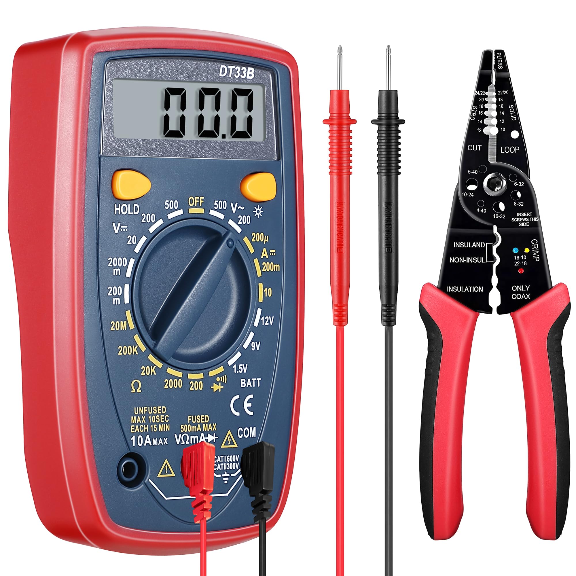 Dreyoo 8 Inch Multimeter Tester and Wire Stripper Combo, 2000 Counts ...