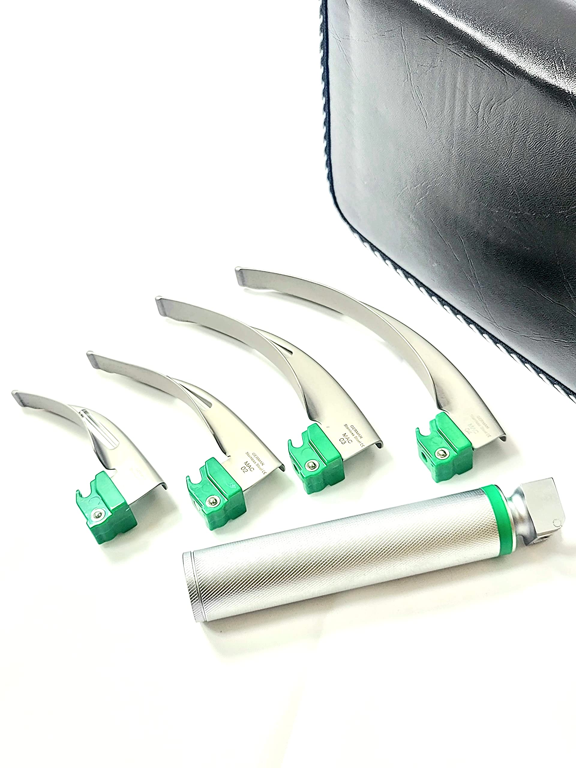 ARTLAB -New Airway Intubation Kit with 4 Curved Blades 1 Handle Green ...