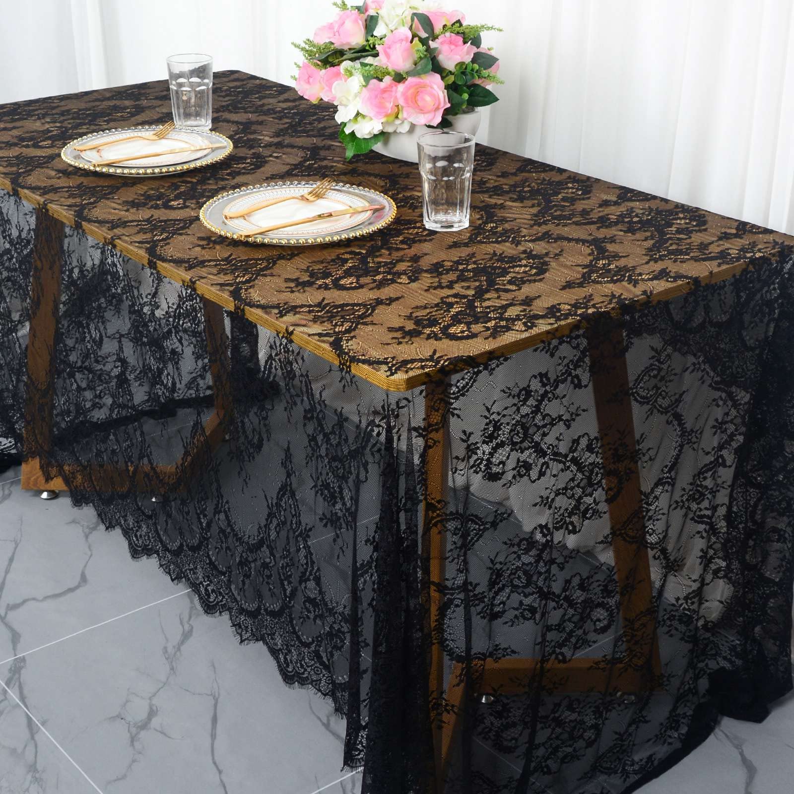 Amazon.com: Pardecor Vintage-Lace-Tablecloth 60x120-Inch 1 Pack Black ...