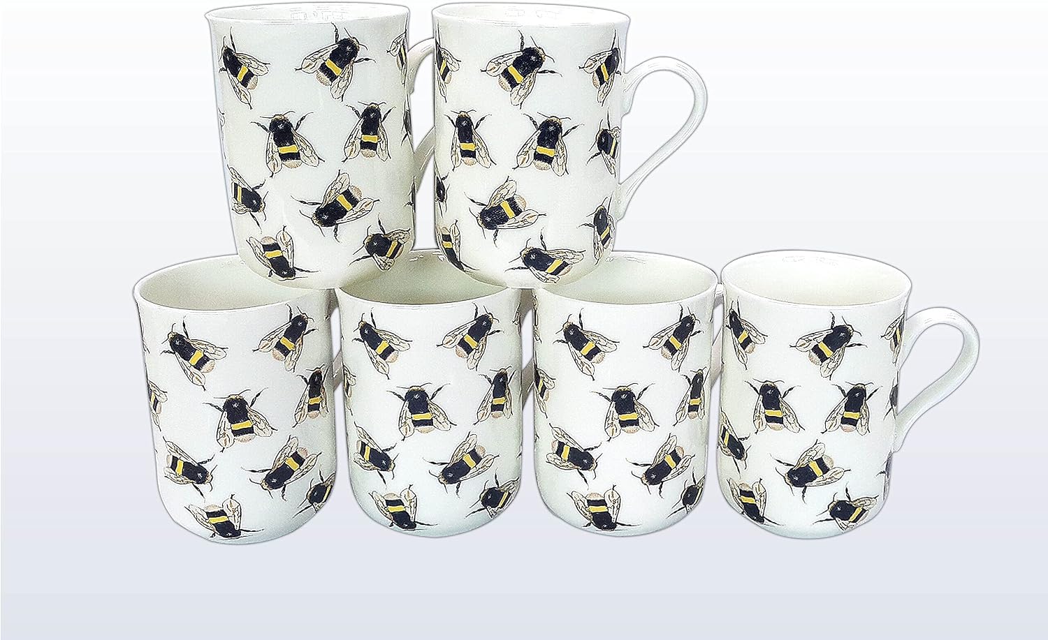 heritage Set of 6 Bees Mugs FINE Bone China Curved : Amazon.co.uk: Home ...