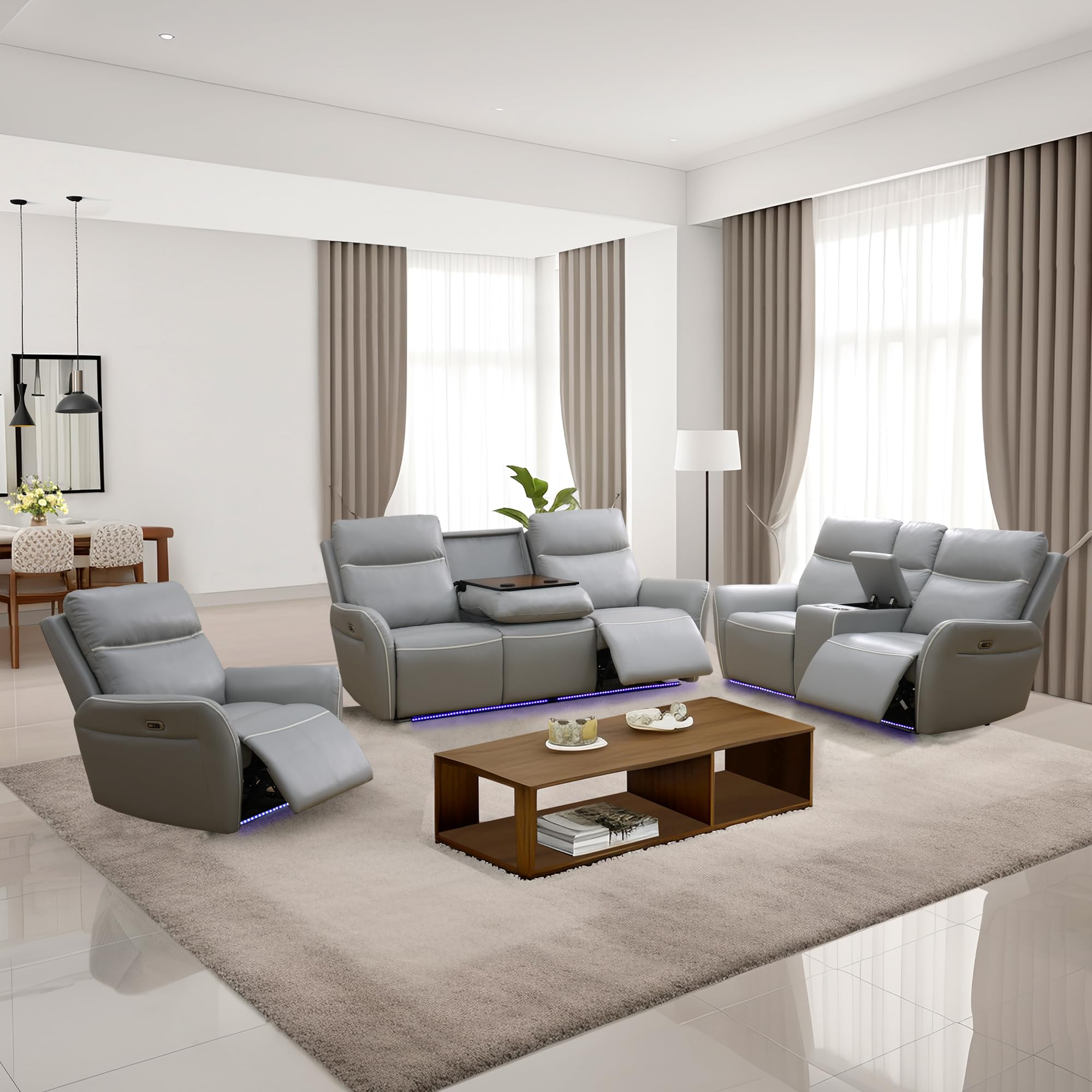 Amazon.com: JBXBER Power Recliner Sofa Set, Leather Reclining Sofa Sets ...