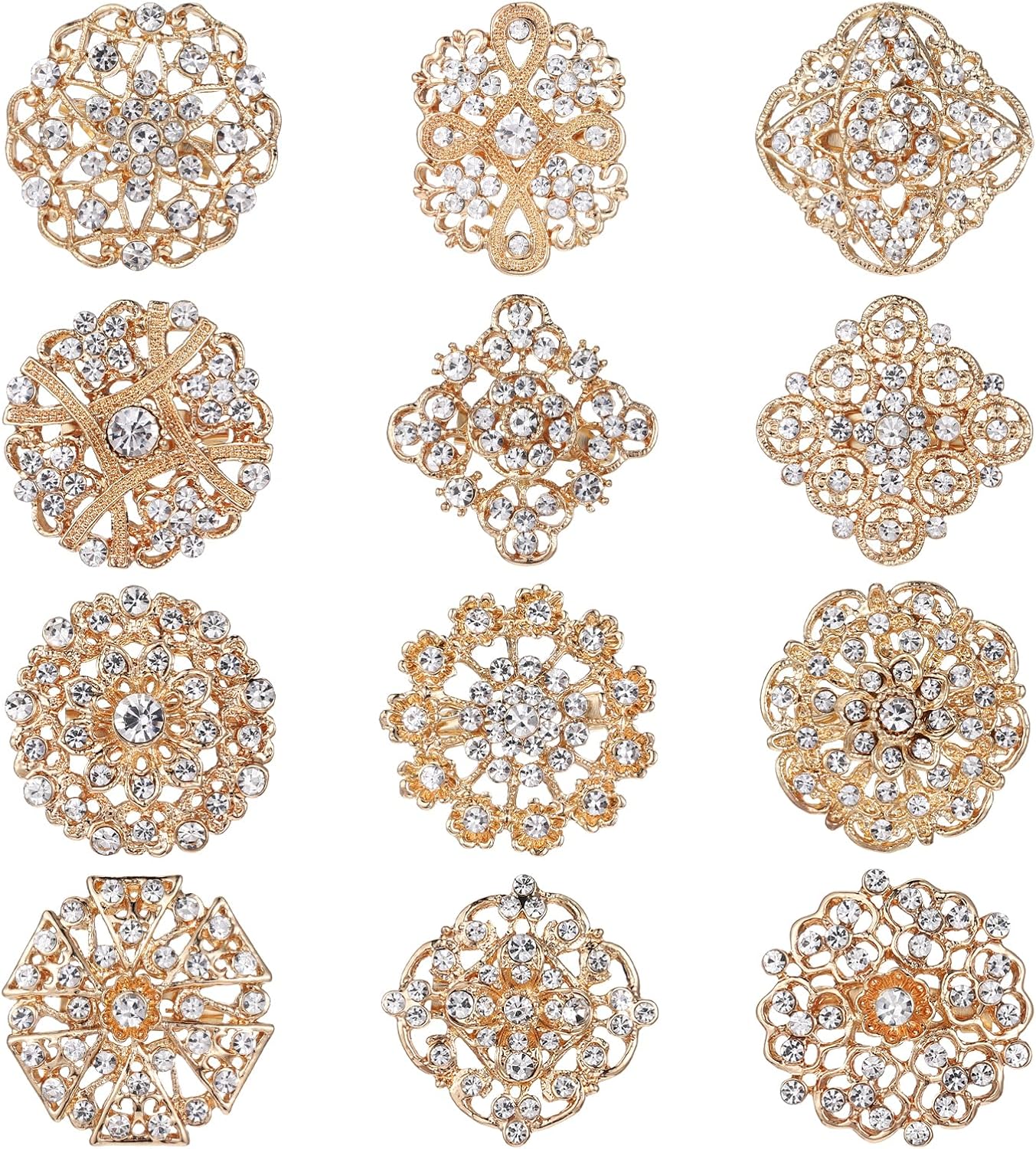 Amazon.com: Piriuuo 12 Pcs Gold Bouquet Brooches for Women, Crystal ...