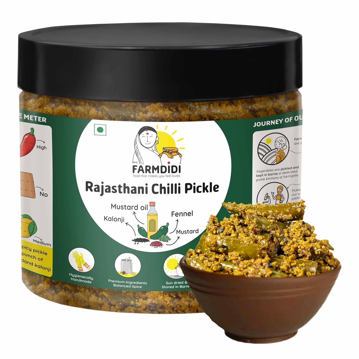 Farm Didi Rajasthani Green Chilli Pickle 325G In Fresh| Marwadi Hari ...