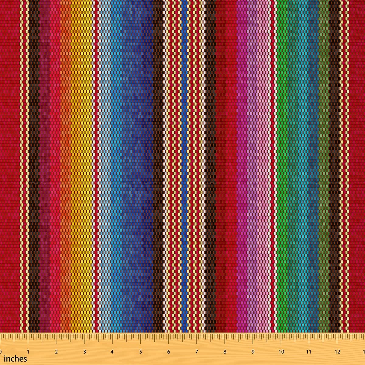 Amazon.com: Mexican Style Fabric by The Yard,Rainbow Geometry Stripe ...