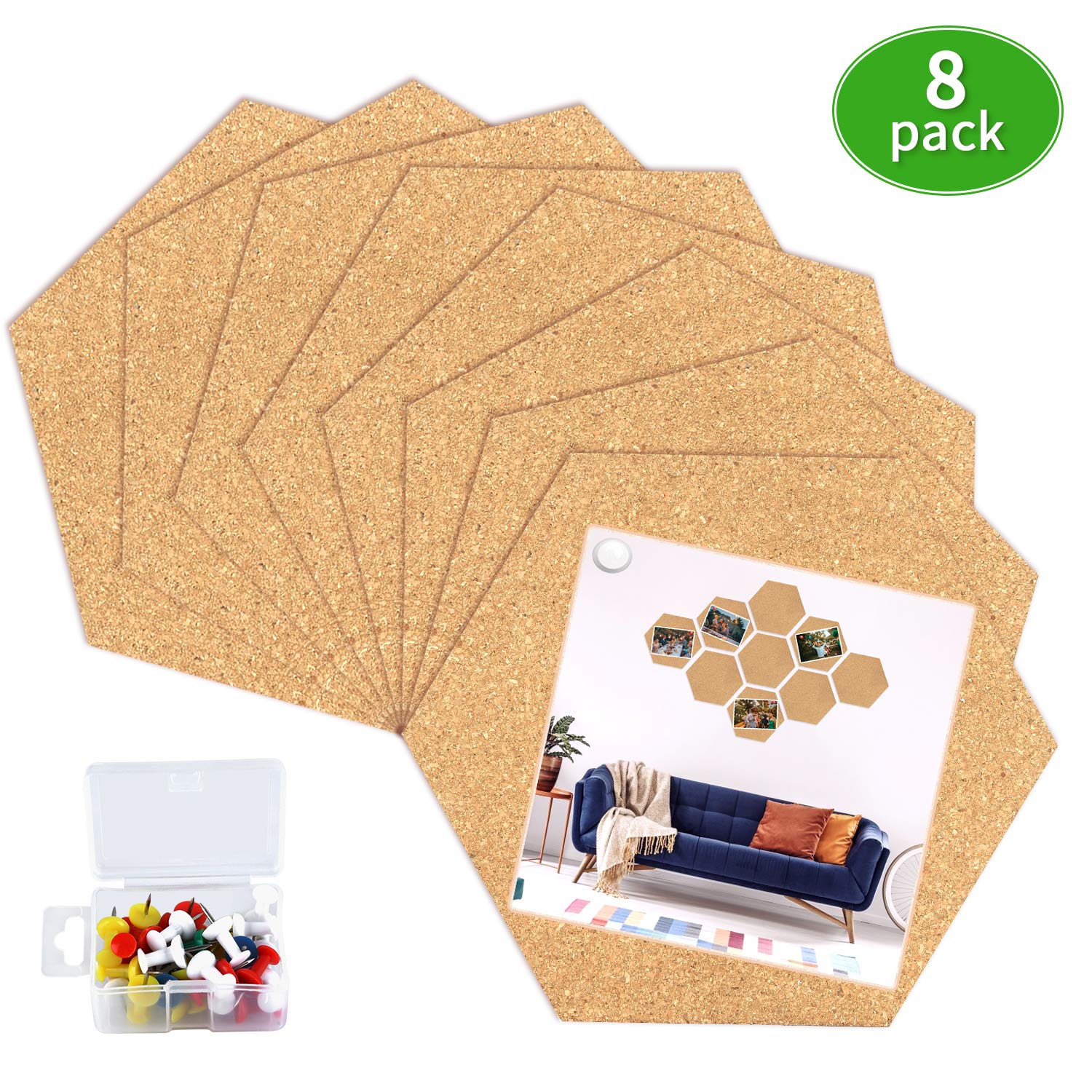Buy 8 Pack Hexagon Bulletin Boards Cork Tiles Board with Sticky Back ...