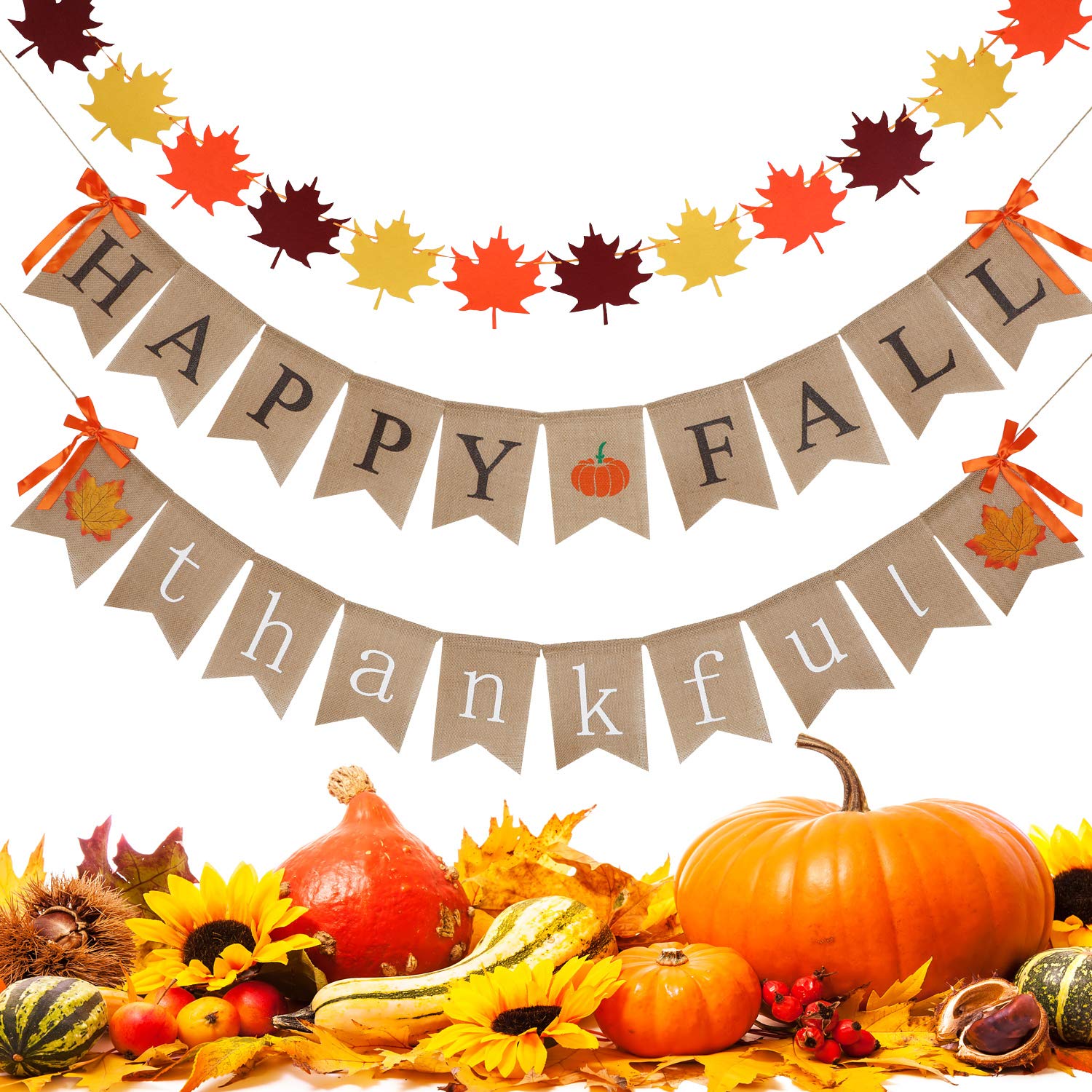 Snapklik.com : Blulu 3 Pieces Thankful Banner Happy Fall Thanksgiving ...
