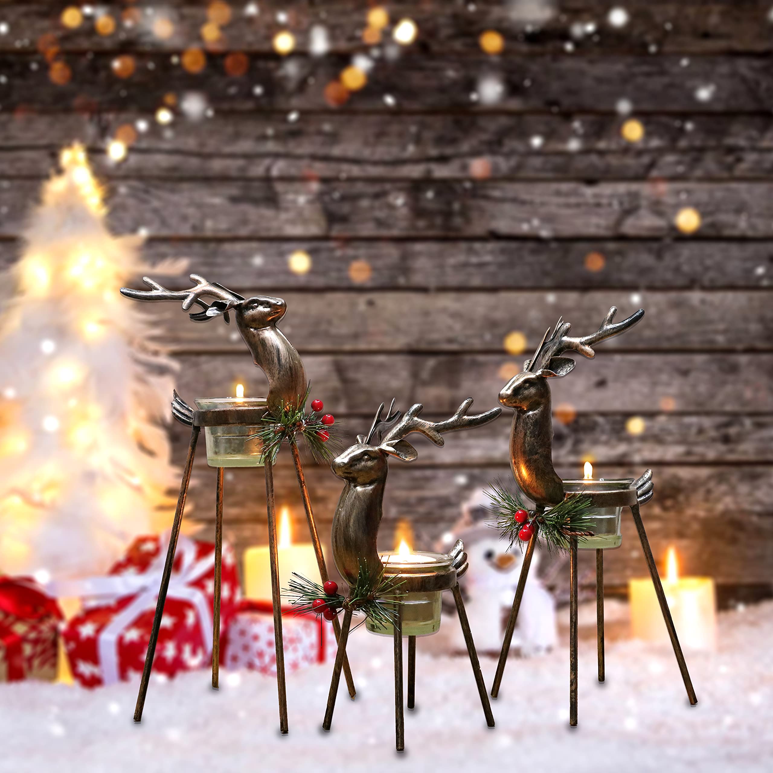Aesto 3 Pack Metal Reindeer Tea Light Candle Holders, Christmas Deer ...