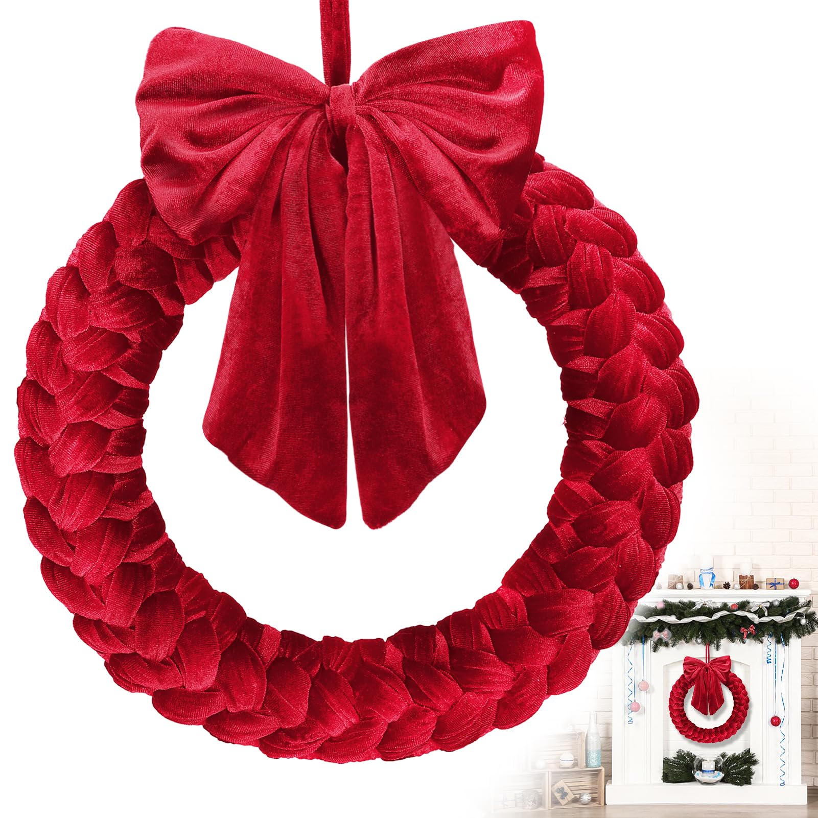 Amazon.com: 13.7in Elegant Christmas Velvet Wreath – Small Xmas Wreath ...