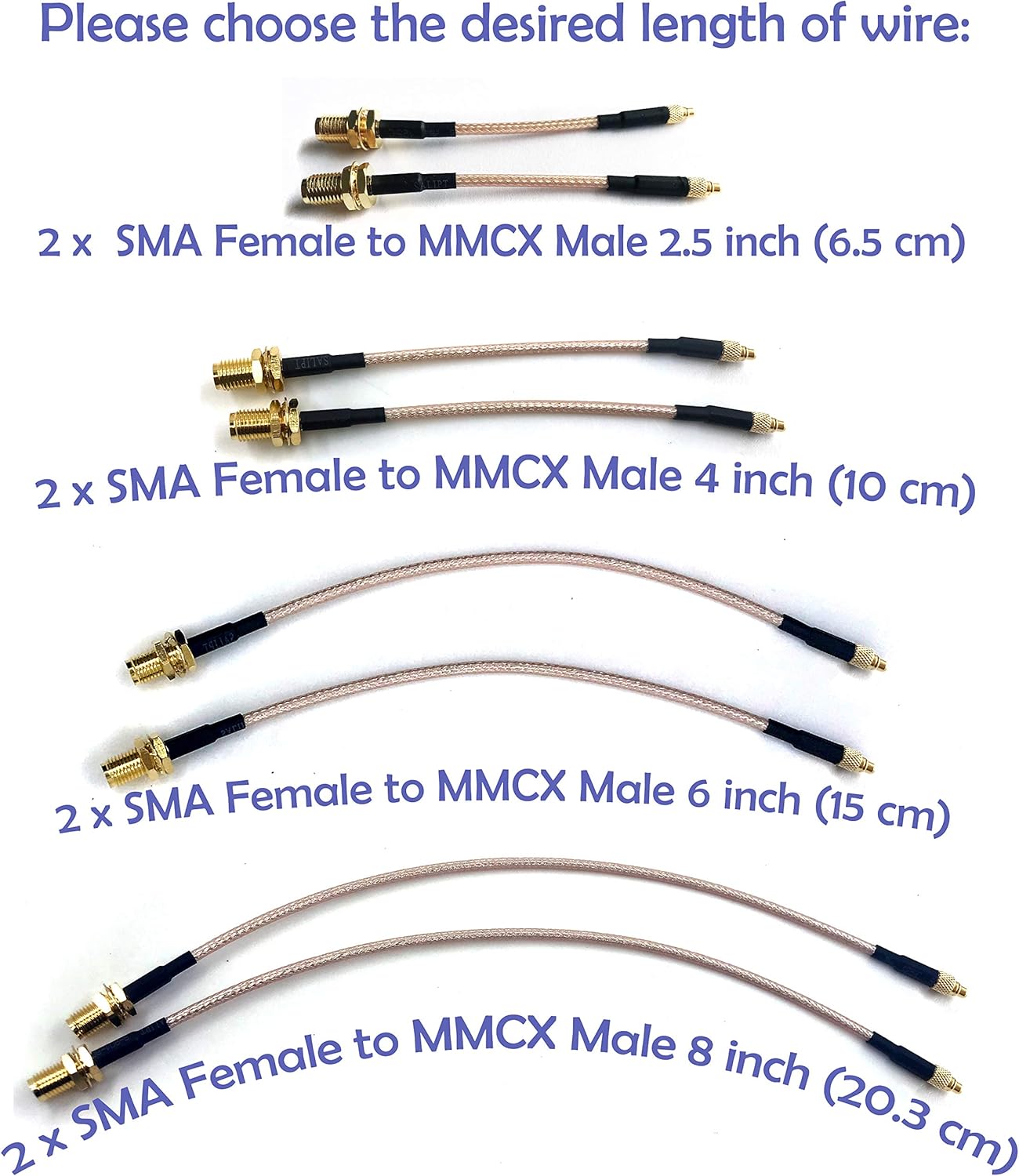 Pack of 2 RF RG316 Pigtail SMA Female Antenna Connector to Straight MMCX Male no Angle Coaxial ...