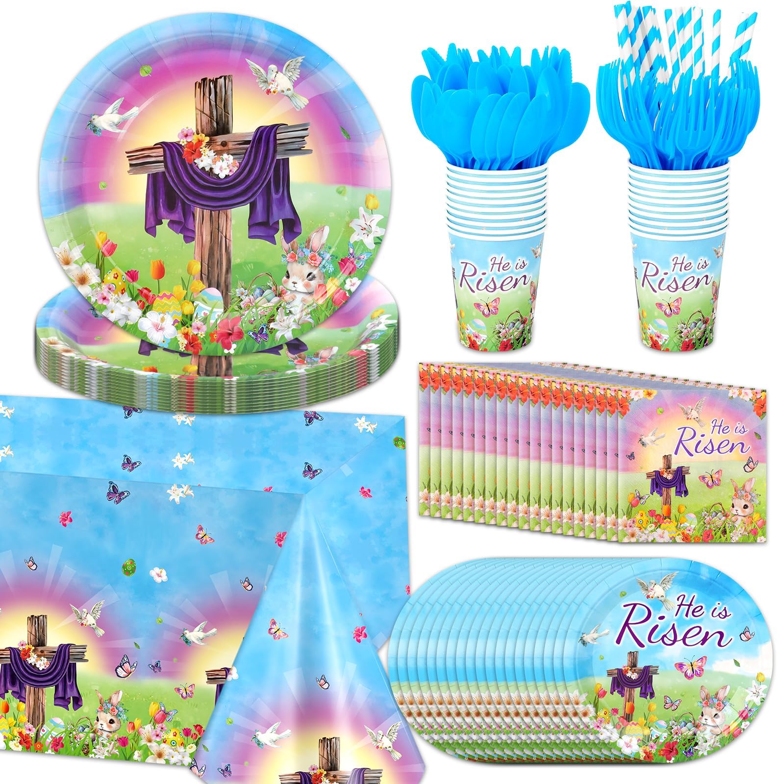 Amazon.com: HOWAF 161pcs He is Risen Easter Tableware Set, Easter ...