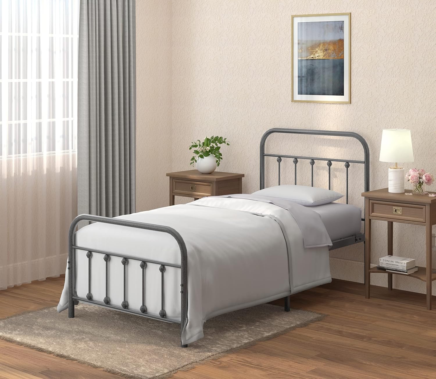 Amazon.com: AMBEE21 CastleBeds Vintage Twin Size Silver Iron Bed Frame ...