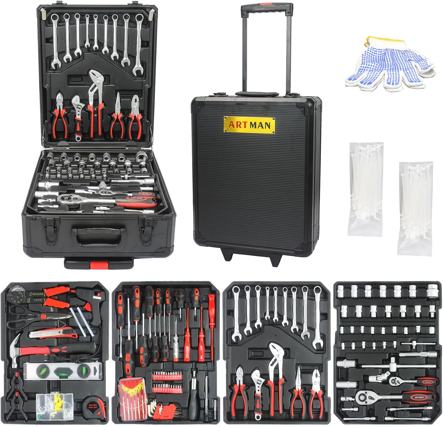899 pcs Aluminum Trolley Case Tool Set, Removable Portable Hand Toolbox ...