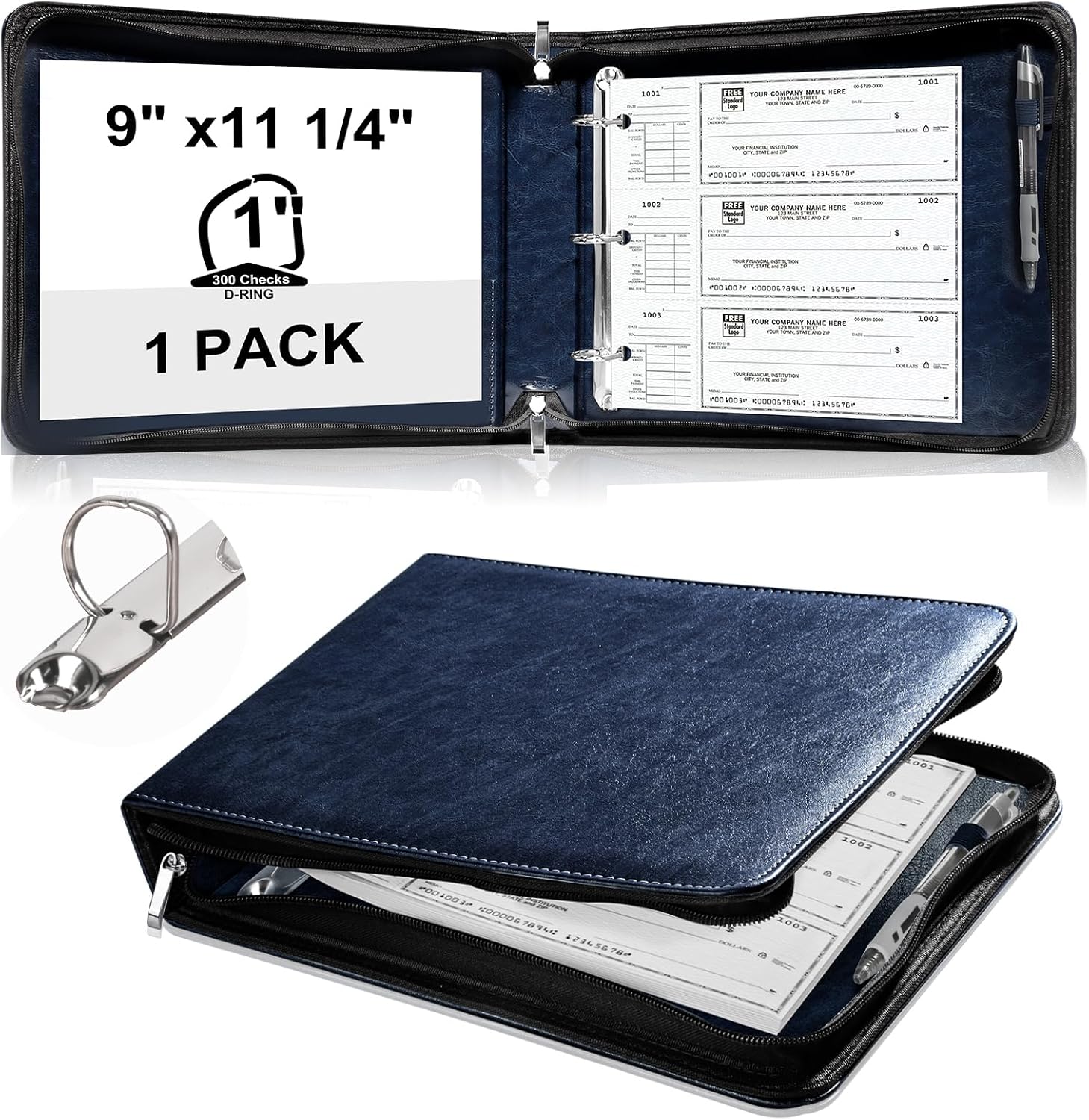 Amazon.com : 3 Rings Check Binder with Zipper PU Leather 1 Inch D Ring ...