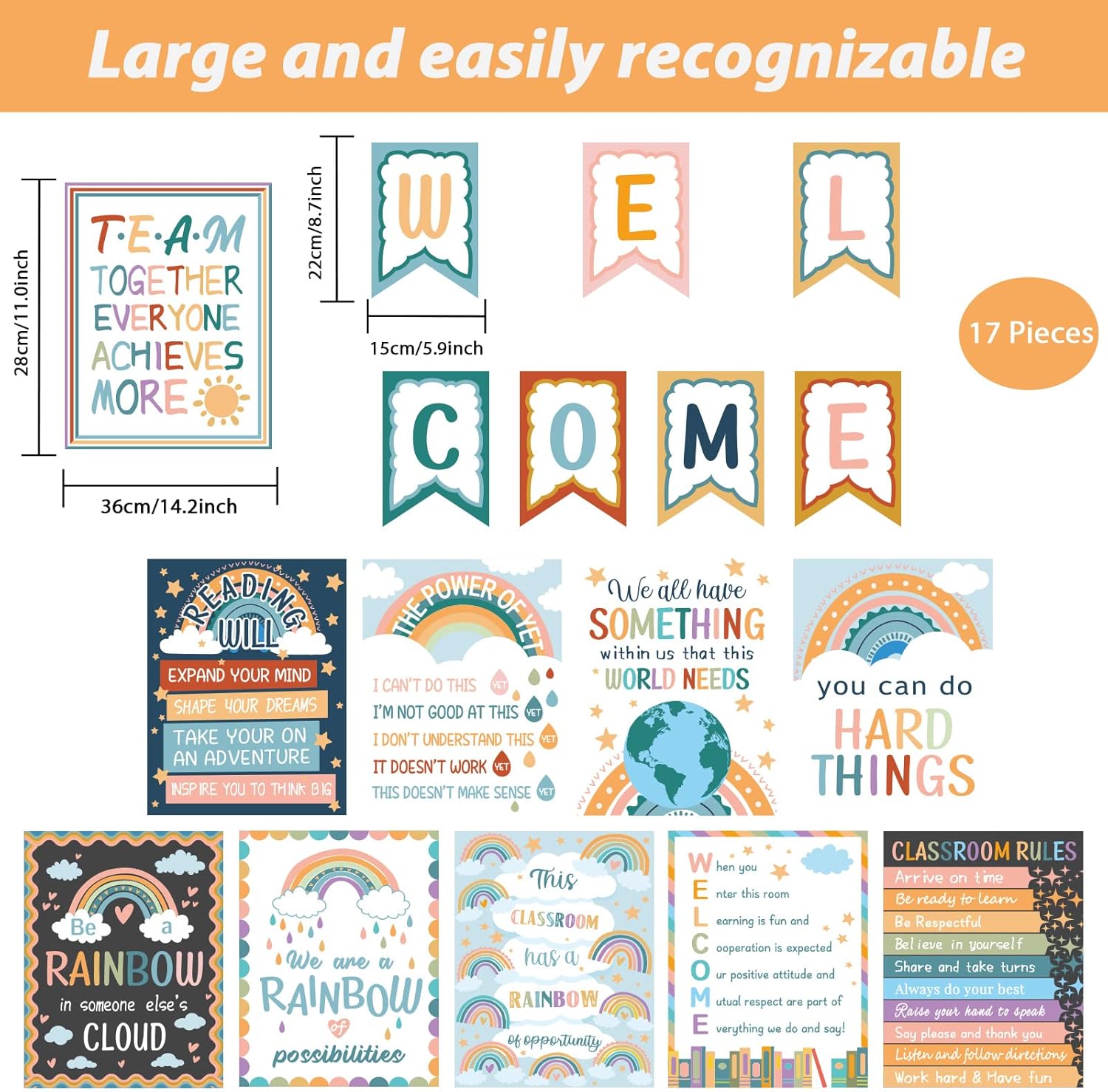 17 Pieces Boho Rainbow Classroom Motivational Australia | Ubuy