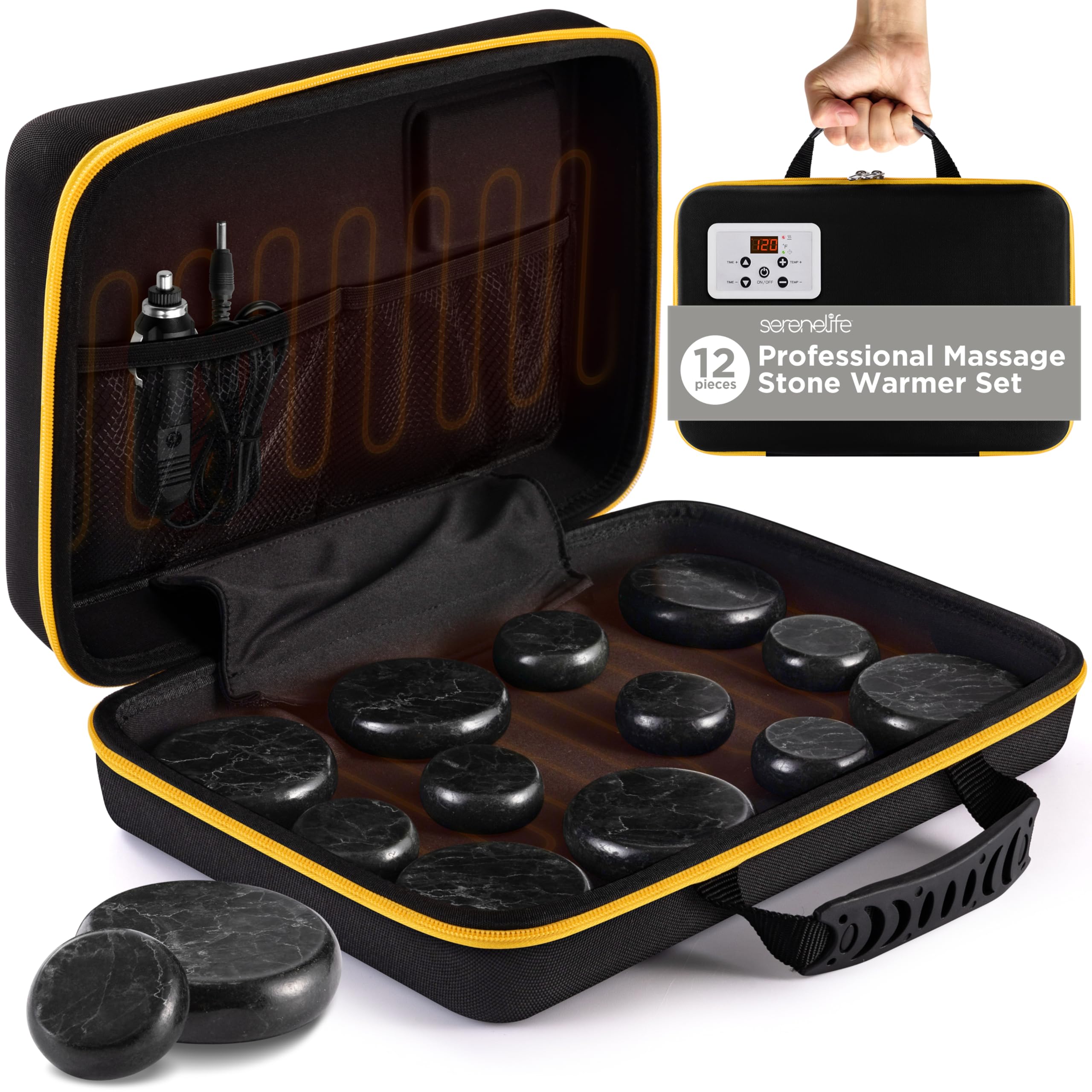 Amazon.com: SereneLife Portable Basalt Stone Massage Set with Heating ...