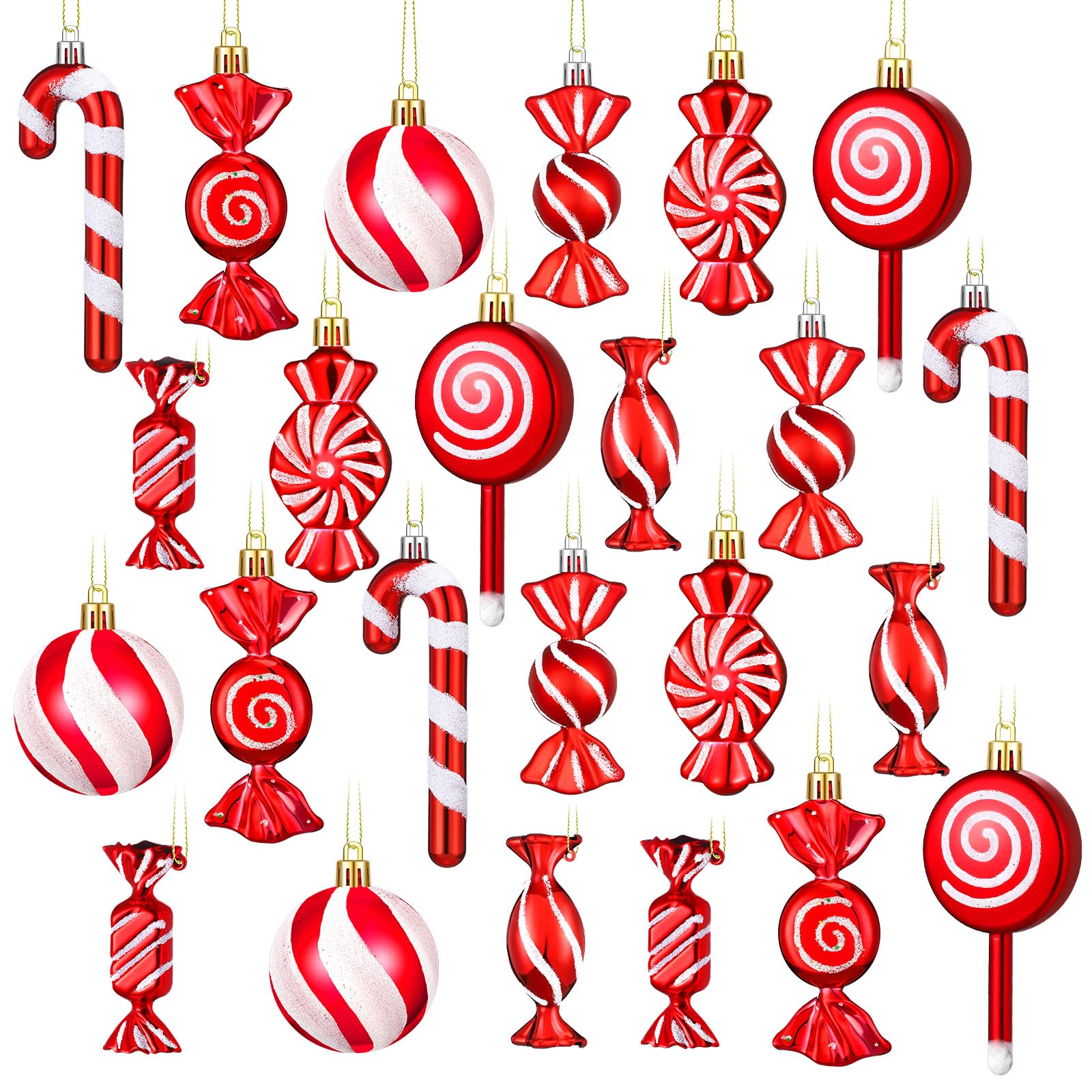 Amazon.com: 24 Pcs Christmas Candy Cane Ornament Plastic Peppermint ...
