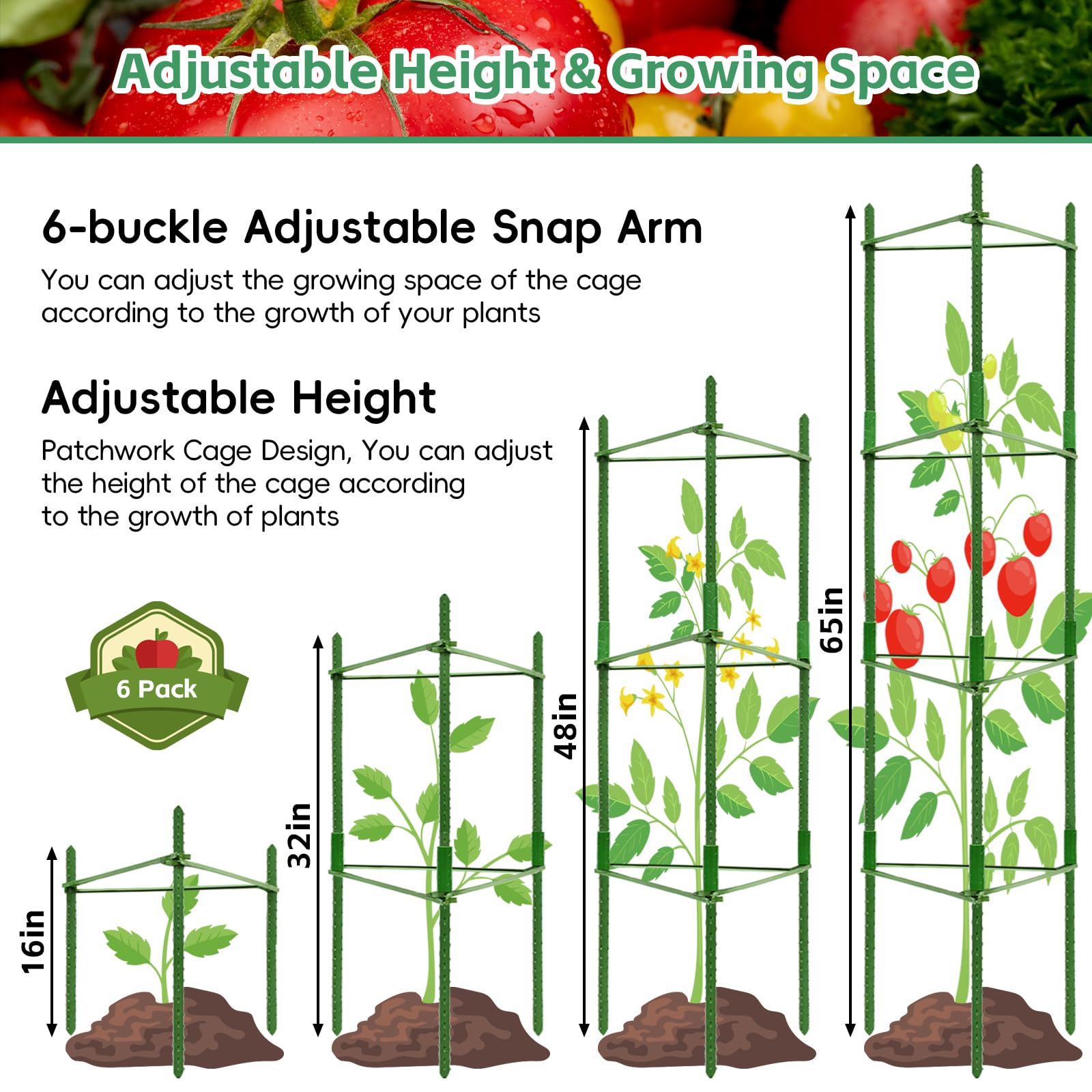 Snapklik.com : Riare 6 Pack 4 FT Tomato Cages For Garden- 48inches ...