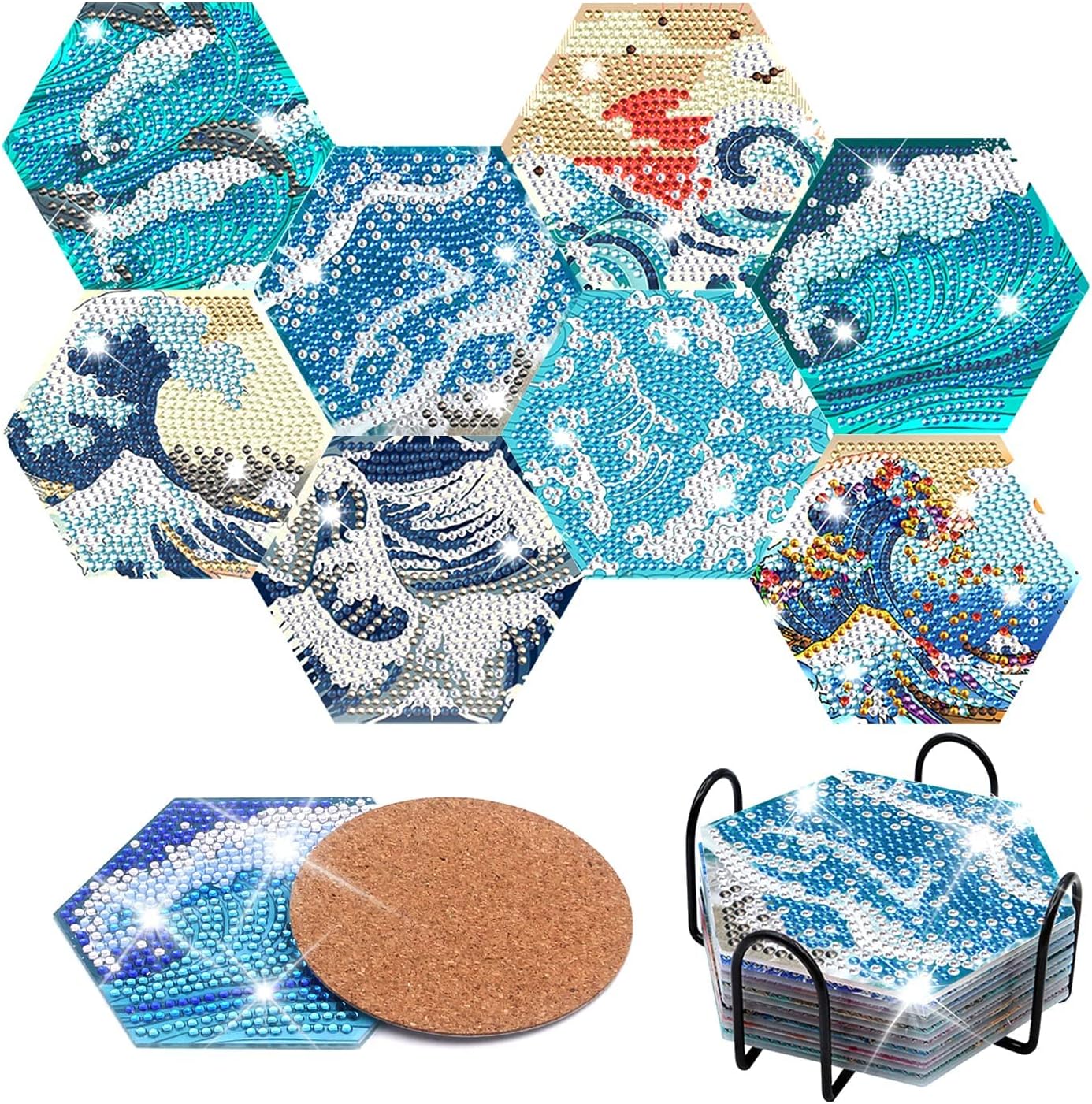 Amazon.com: KJMYYXGS 8PCS Diamond Art Painting Coasters with Holder ...