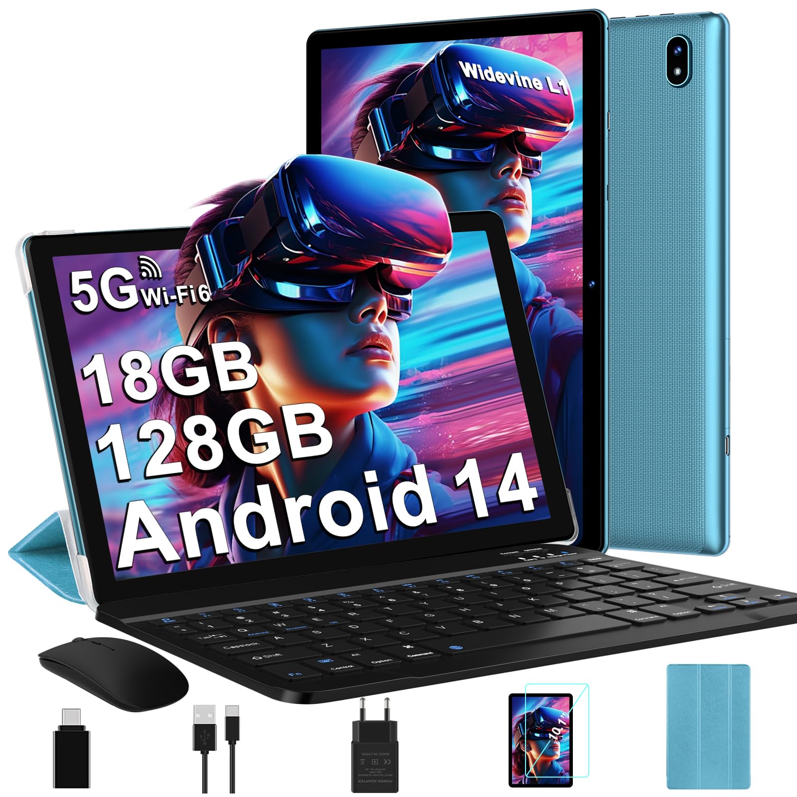 DMOAO Tablet 10 Zoll Android 14 mit 5G WLAN 6, 18 GB RAM + 128 GB ROM ...